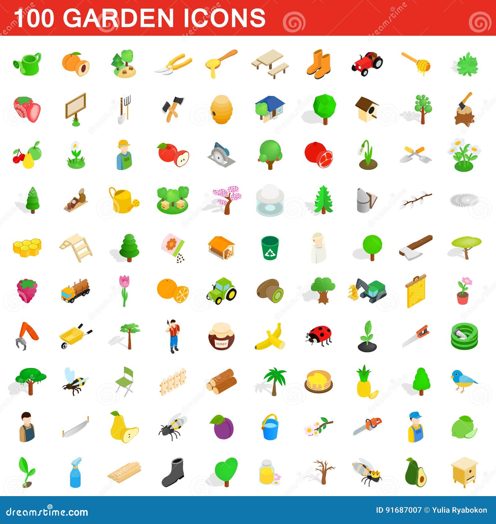 100 Garden Icons Set, Isometric 3d Style Stock Vector - Illustration of ...