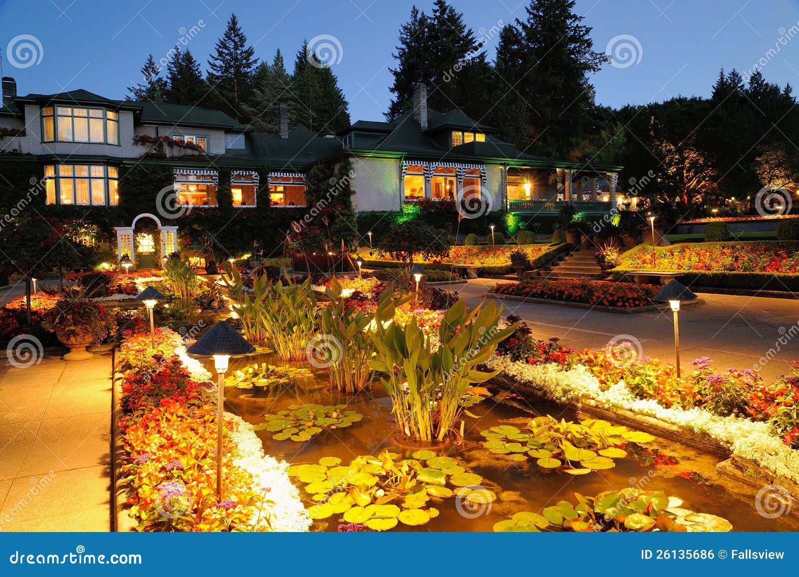 Garden night scene stock photo. Image of building, scenic - 26135686