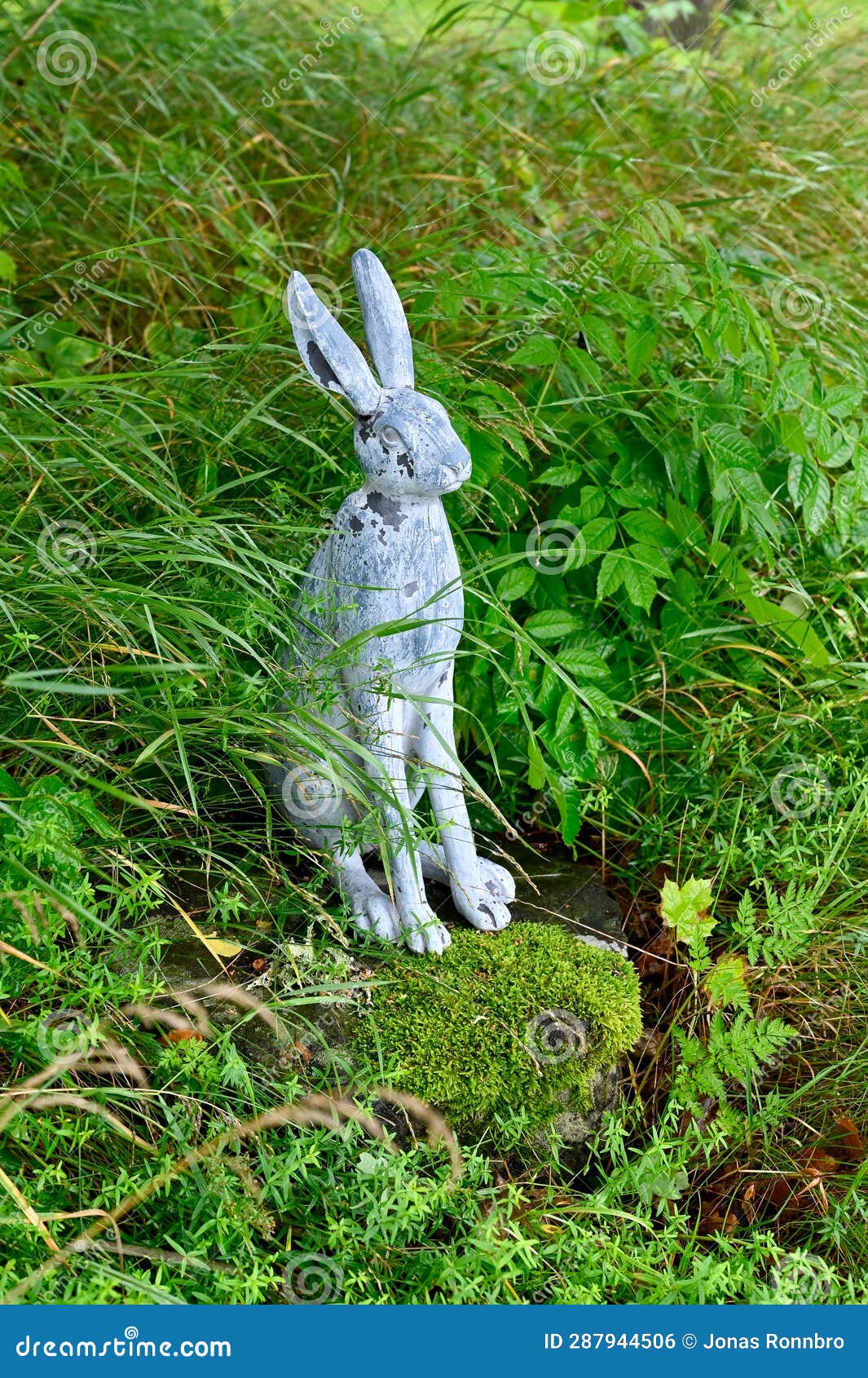 Garden with Ornament Hare Standing on Stone Stock Photo - Image of wild ...