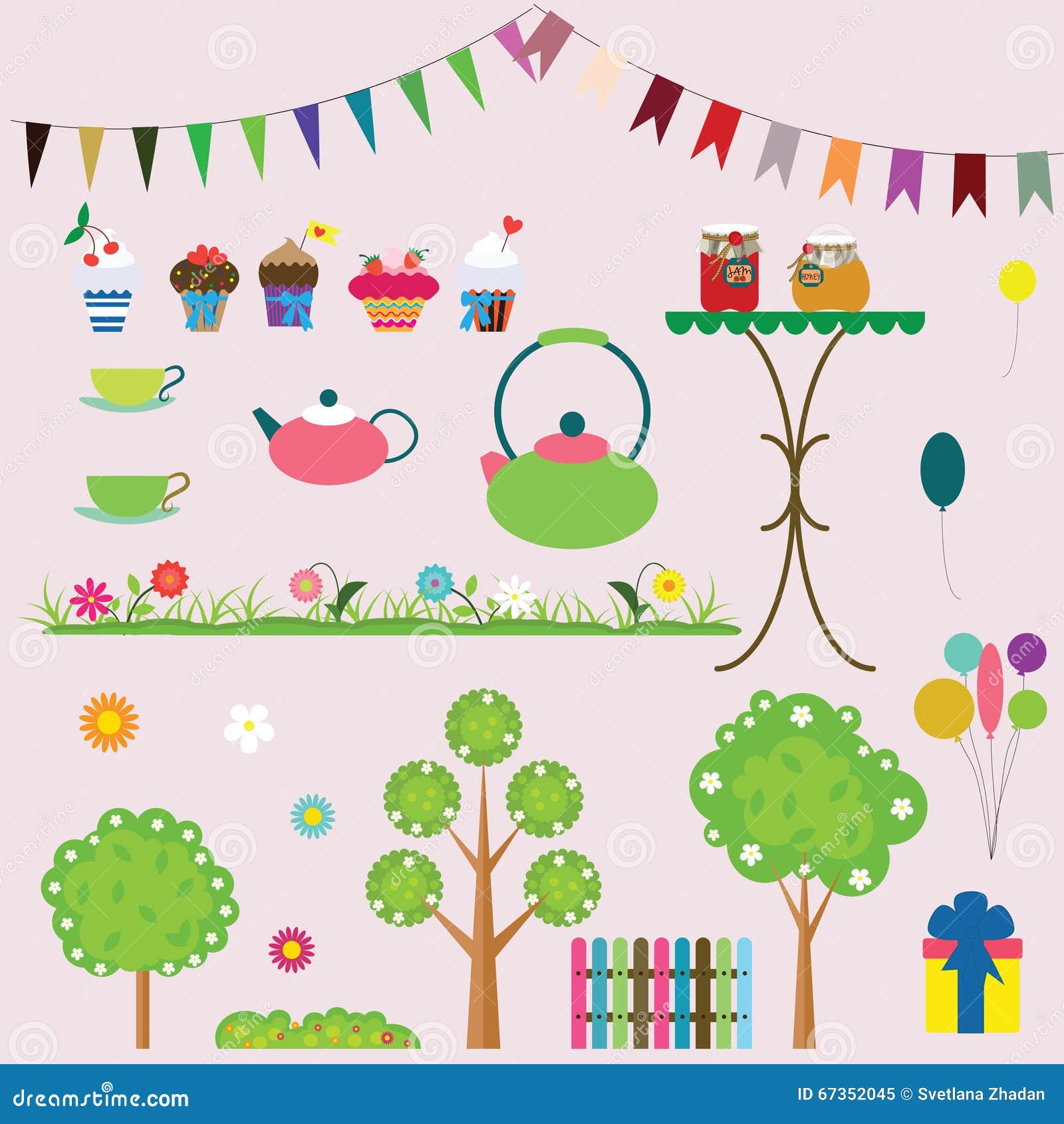Garden Party Elements Collection Stock Vector - Illustration of element ...