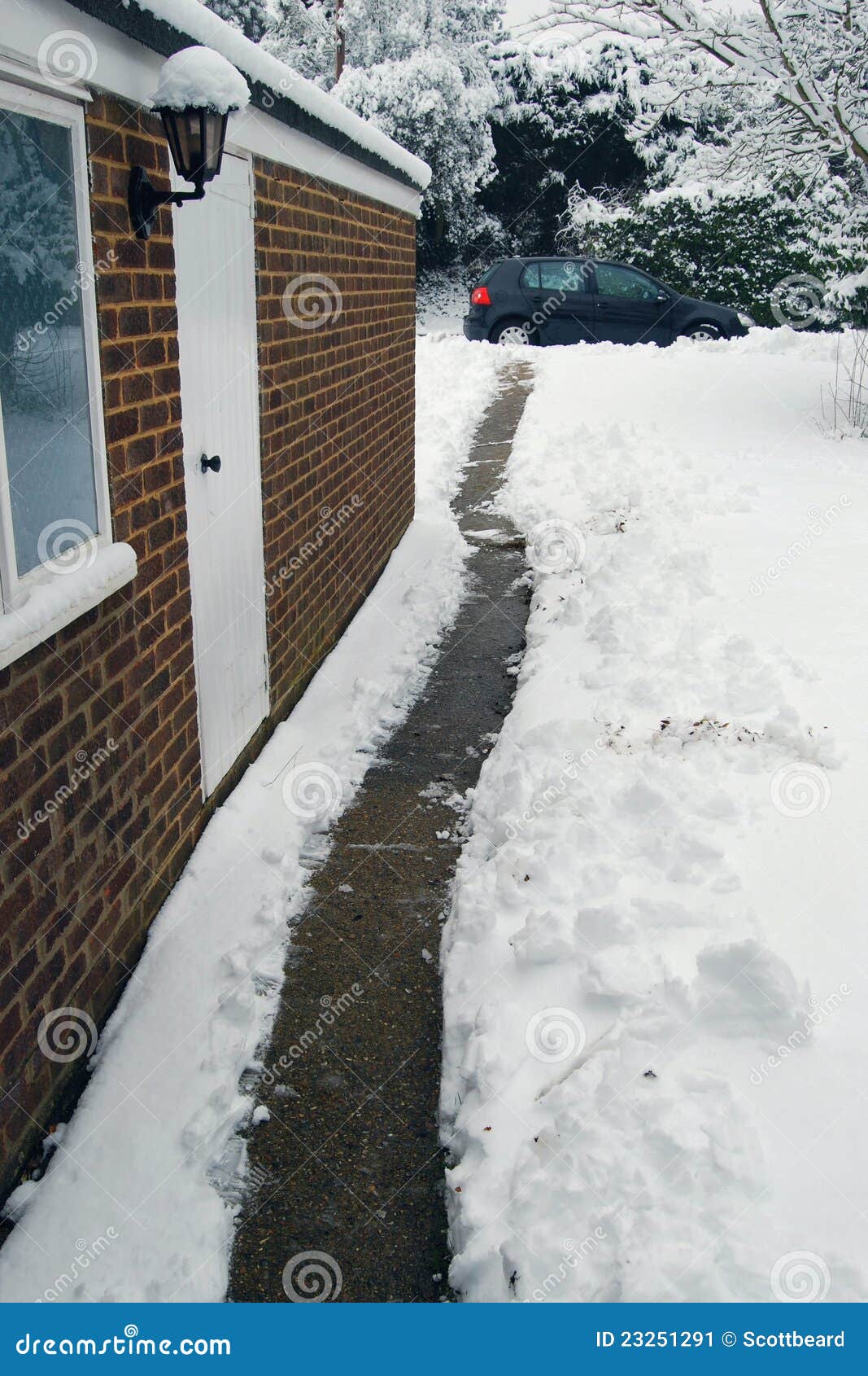 Garden Path Cleared through Snow from House To Car Stock Image - Image ...