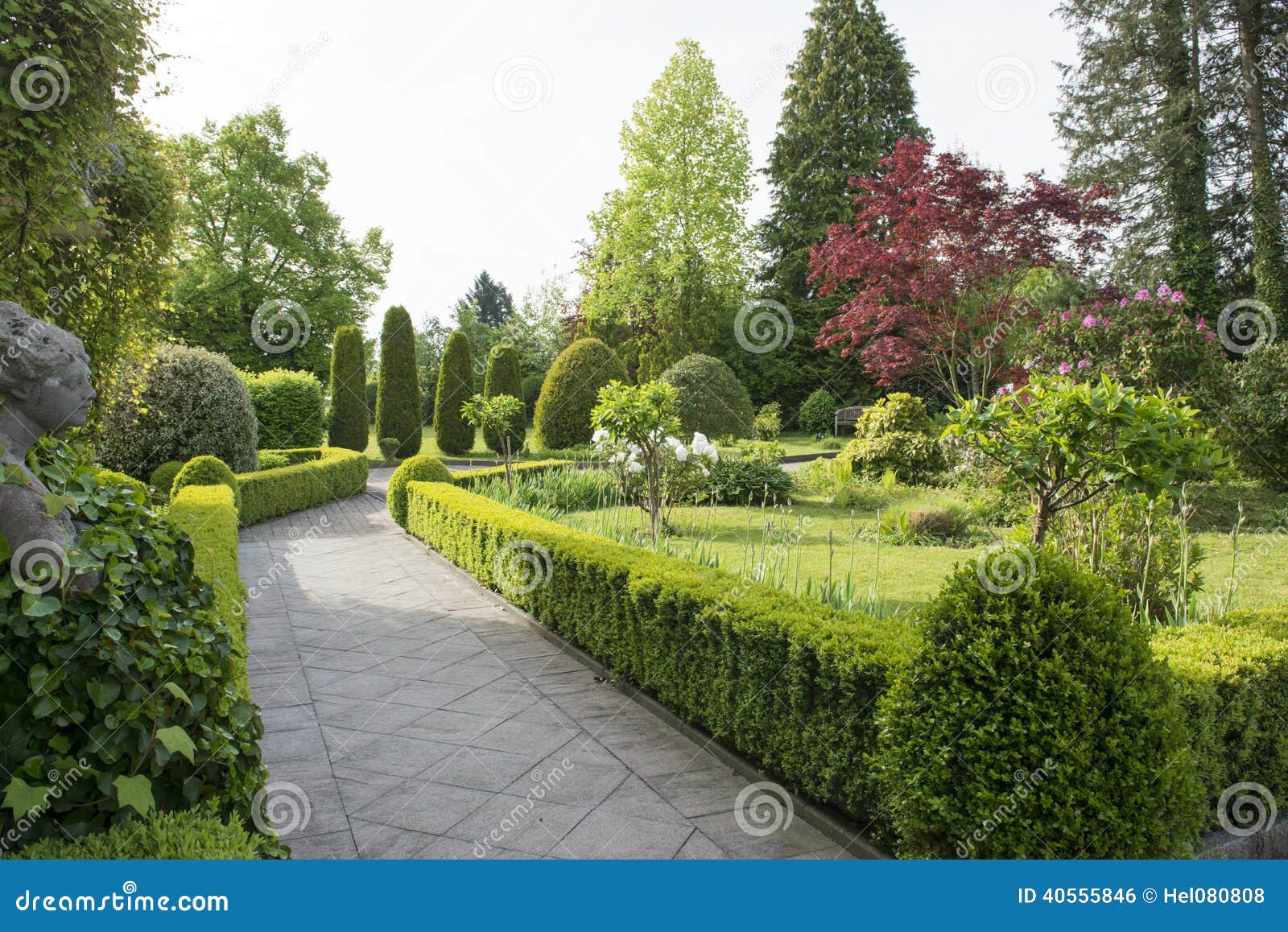 Garden Path in Formal Garden with Morning Light Stock Photo - Image of ...