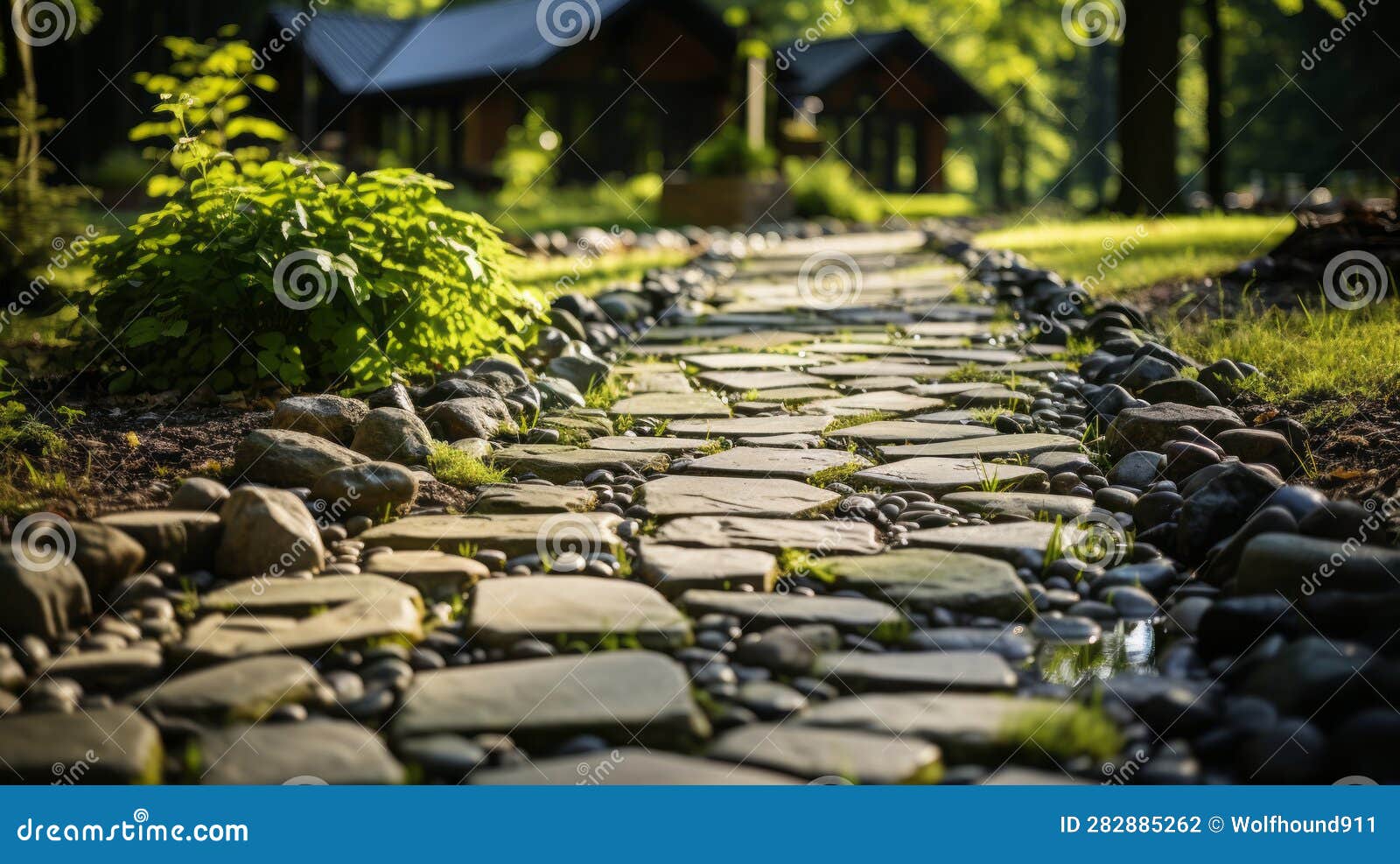 Garden Path Paving Stones and Grass.. Generative AI Stock Illustration ...