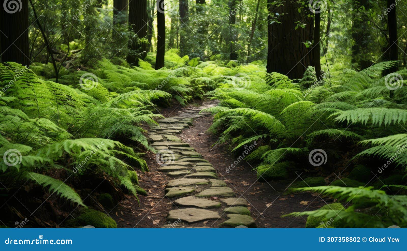 A Garden Path Winding through a Forest of Ferns Stock Illustration ...