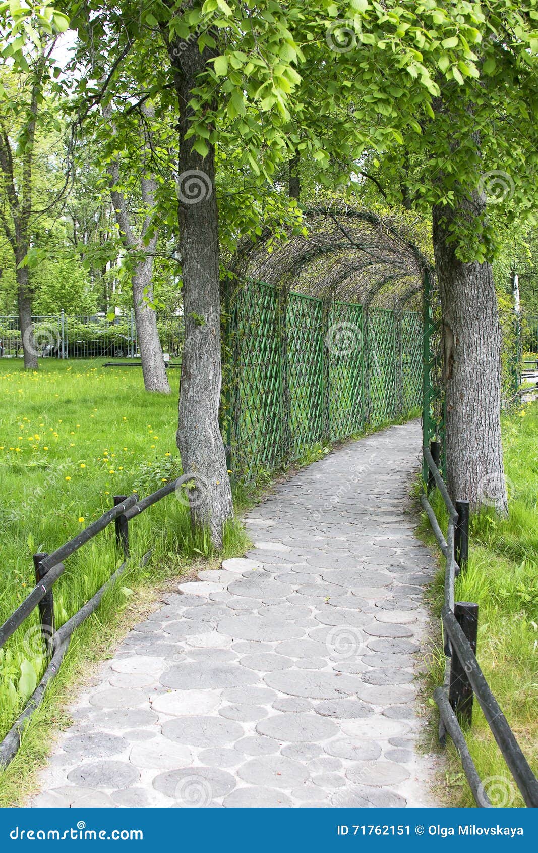 Garden Pathway with Green Arch Stock Image - Image of location, france ...