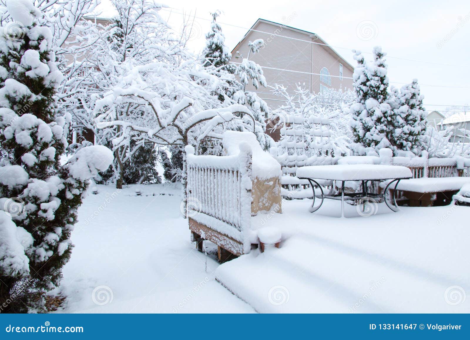 Garden and Patio after Snowfall Stock Image - Image of outdoor, weather ...