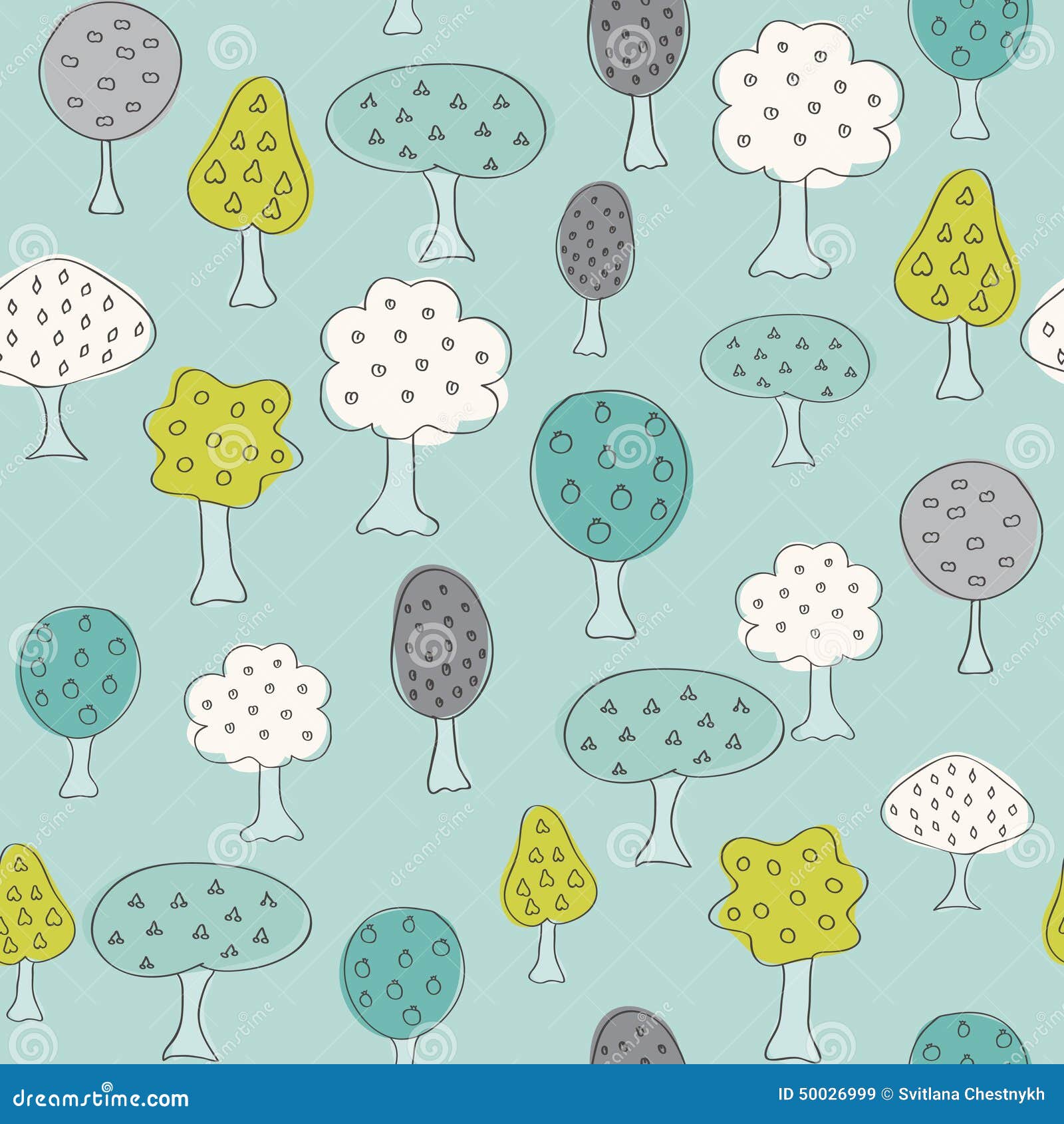 Garden Pattern with Different Fruit Trees Stock Vector - Illustration ...