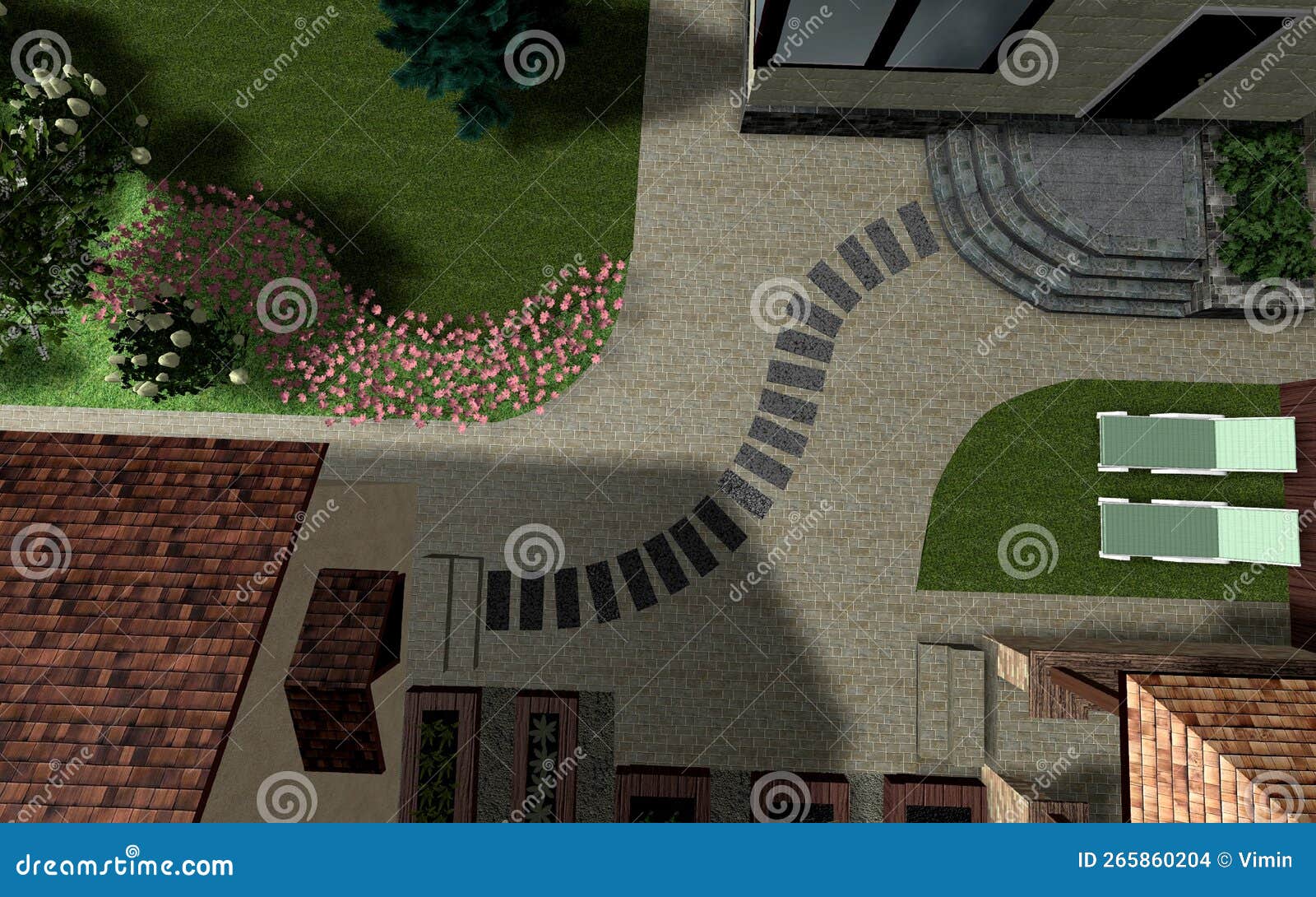 Garden Plot Design. Walking Step-by-step Path Around the Territory Near ...