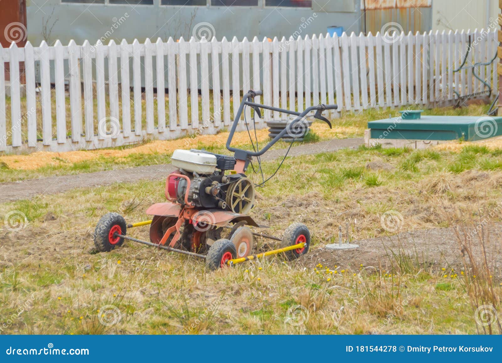 Garden Plot There is a Cultivator on a Spring Day Stock Photo - Image ...