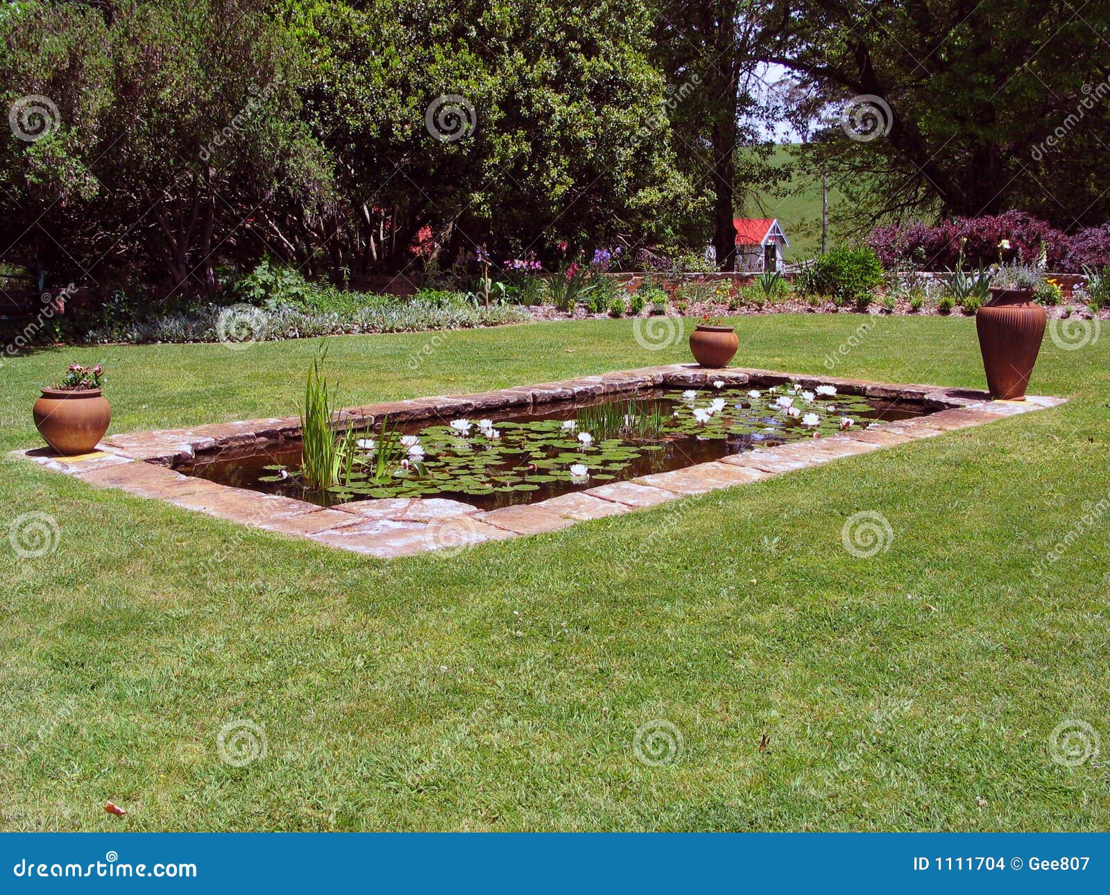 Garden Pond stock photo. Image of garden, setting, paved - 1111704