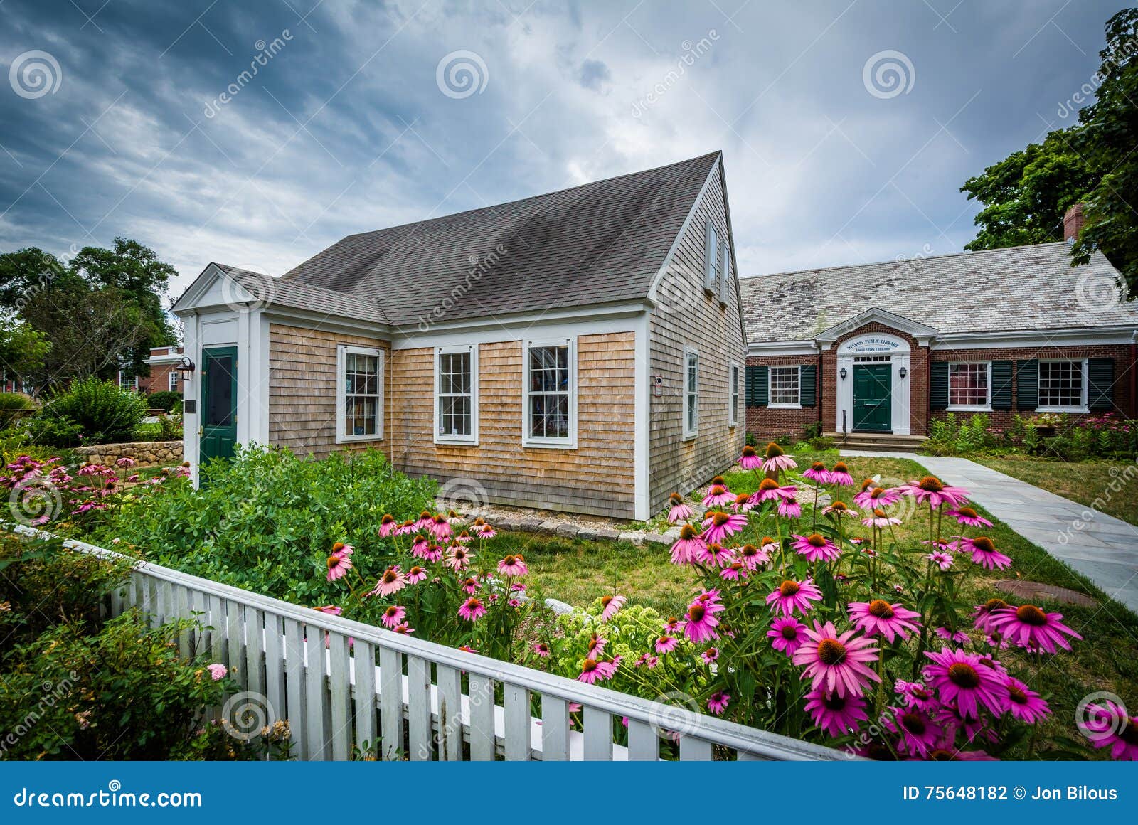 Garden and the Public Library, in Hyannis, Cape Cod, Massachusetts ...