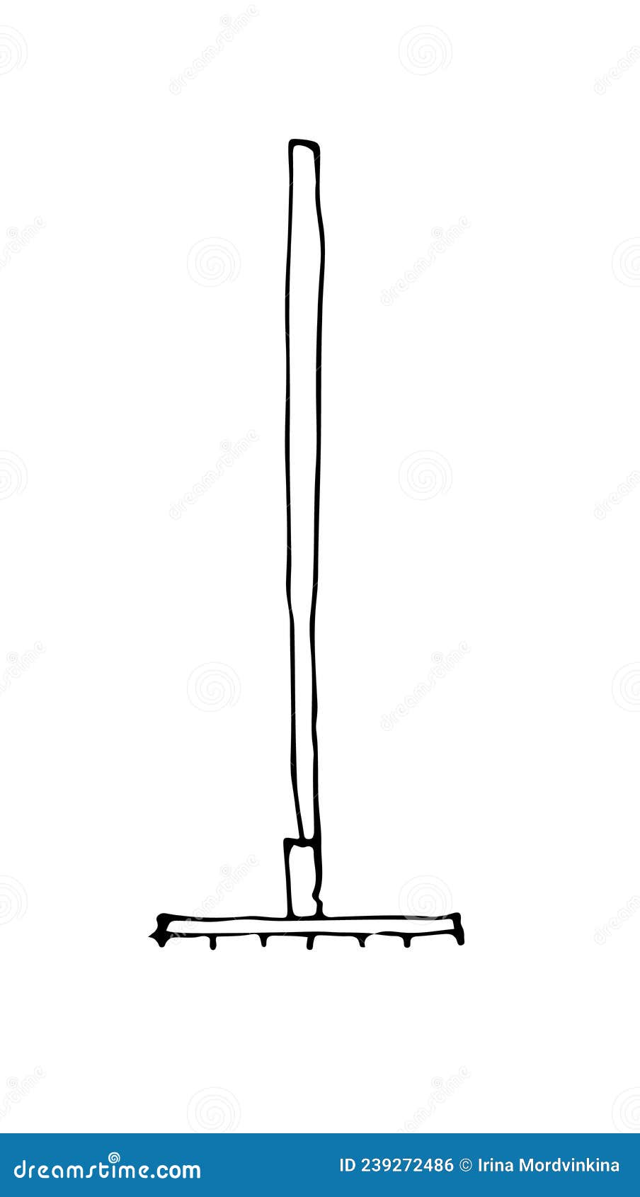 Garden Rake. Outline Sketch. Hand Drawing is Isolated on a White ...