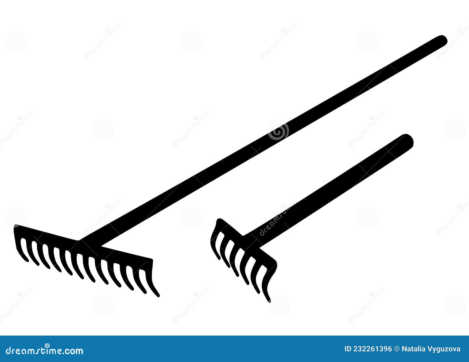 Garden Rakes Big and Small. Stock Vector - Illustration of black ...