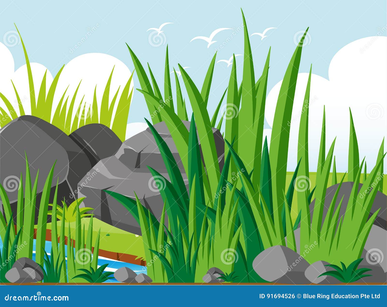 Garden Scene with Rocks and Grass Stock Vector - Illustration of ...