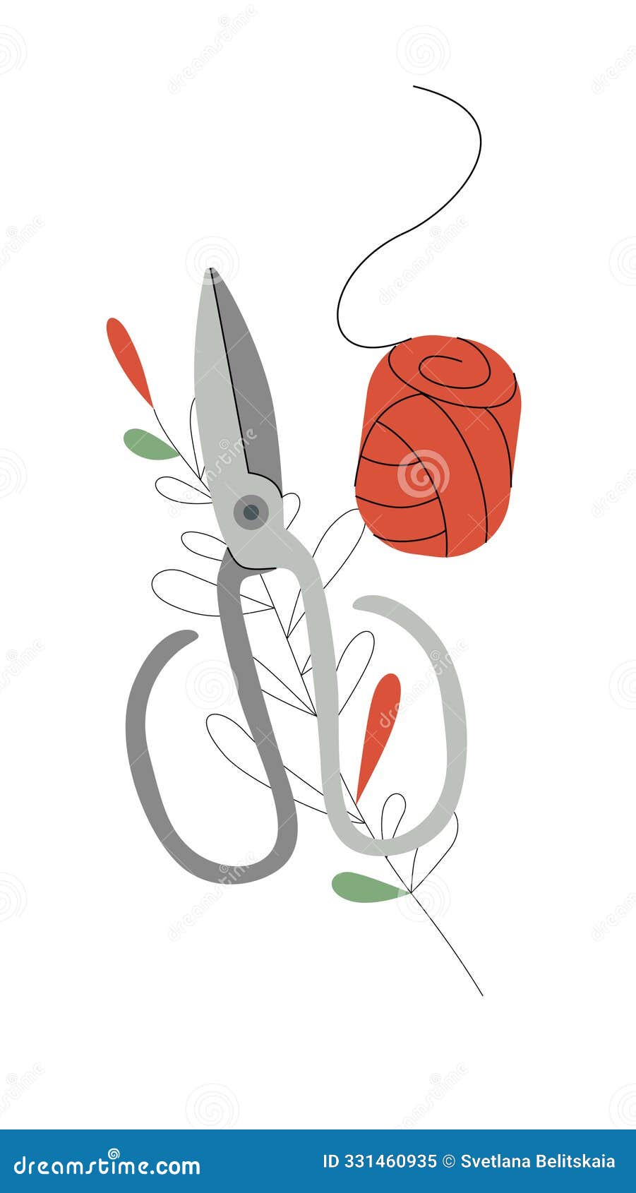 Garden Scissors and Thread Vector Illustration Stock Vector ...