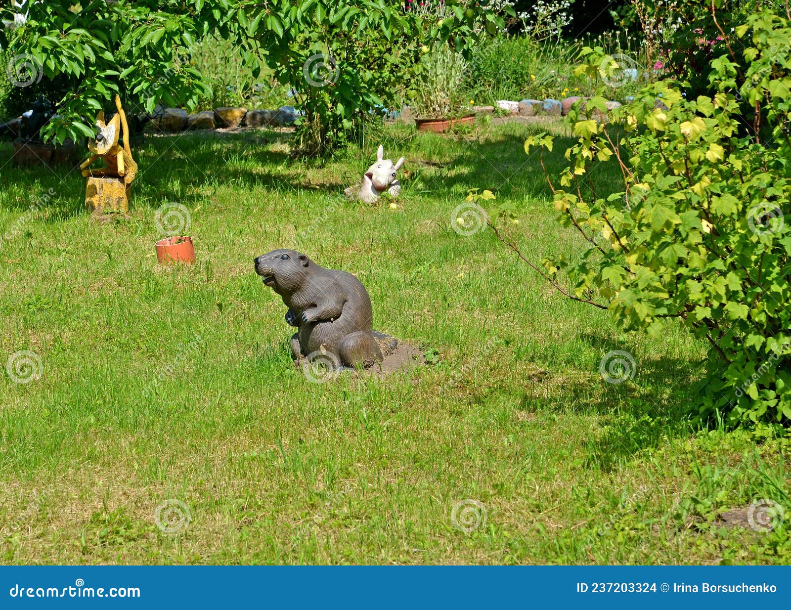 Garden Sculpture of a Beaver on the Lawn Stock Photo - Image of animal ...