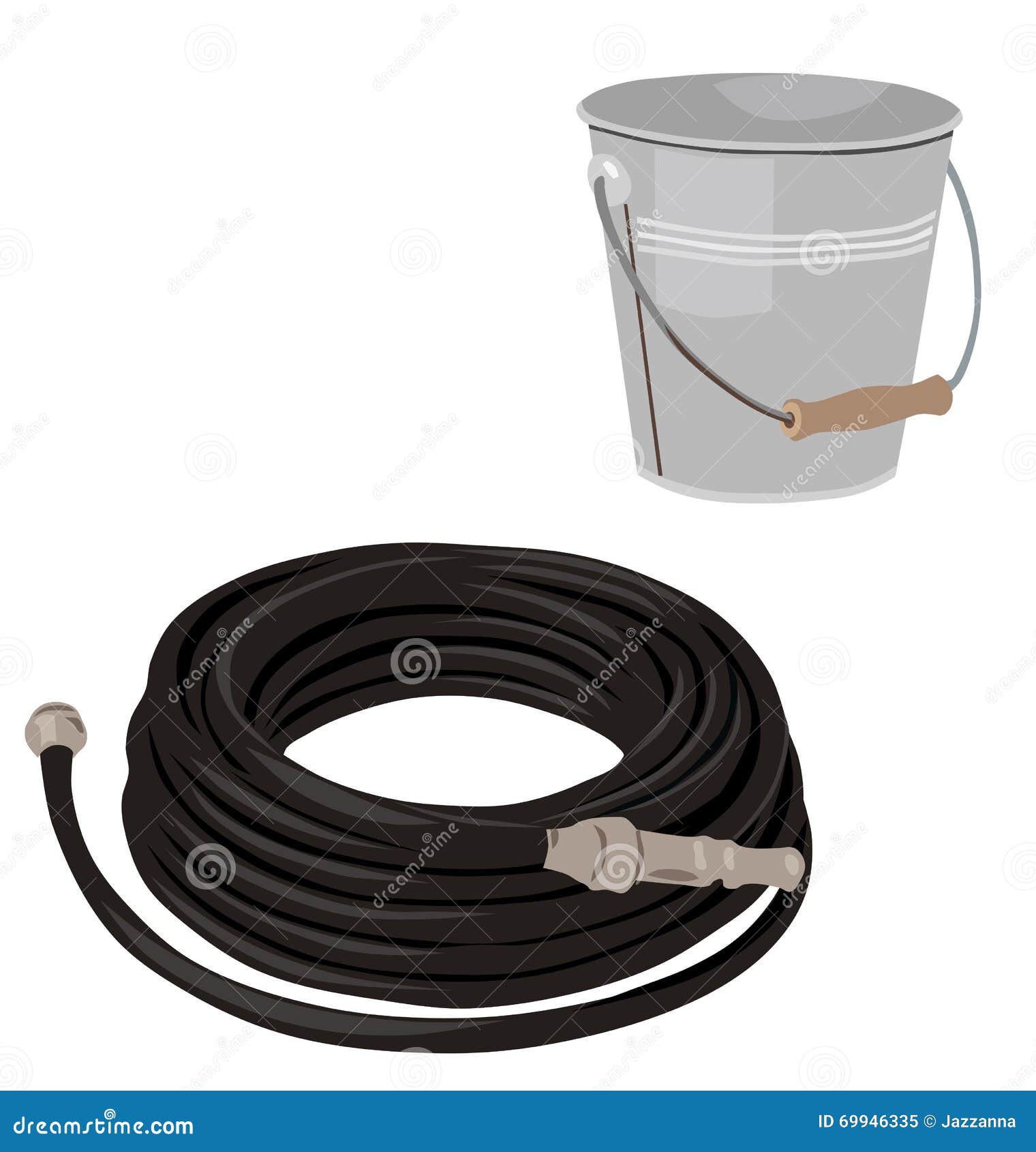 Garden Set with Hose and Bucket Stock Vector - Illustration of black ...