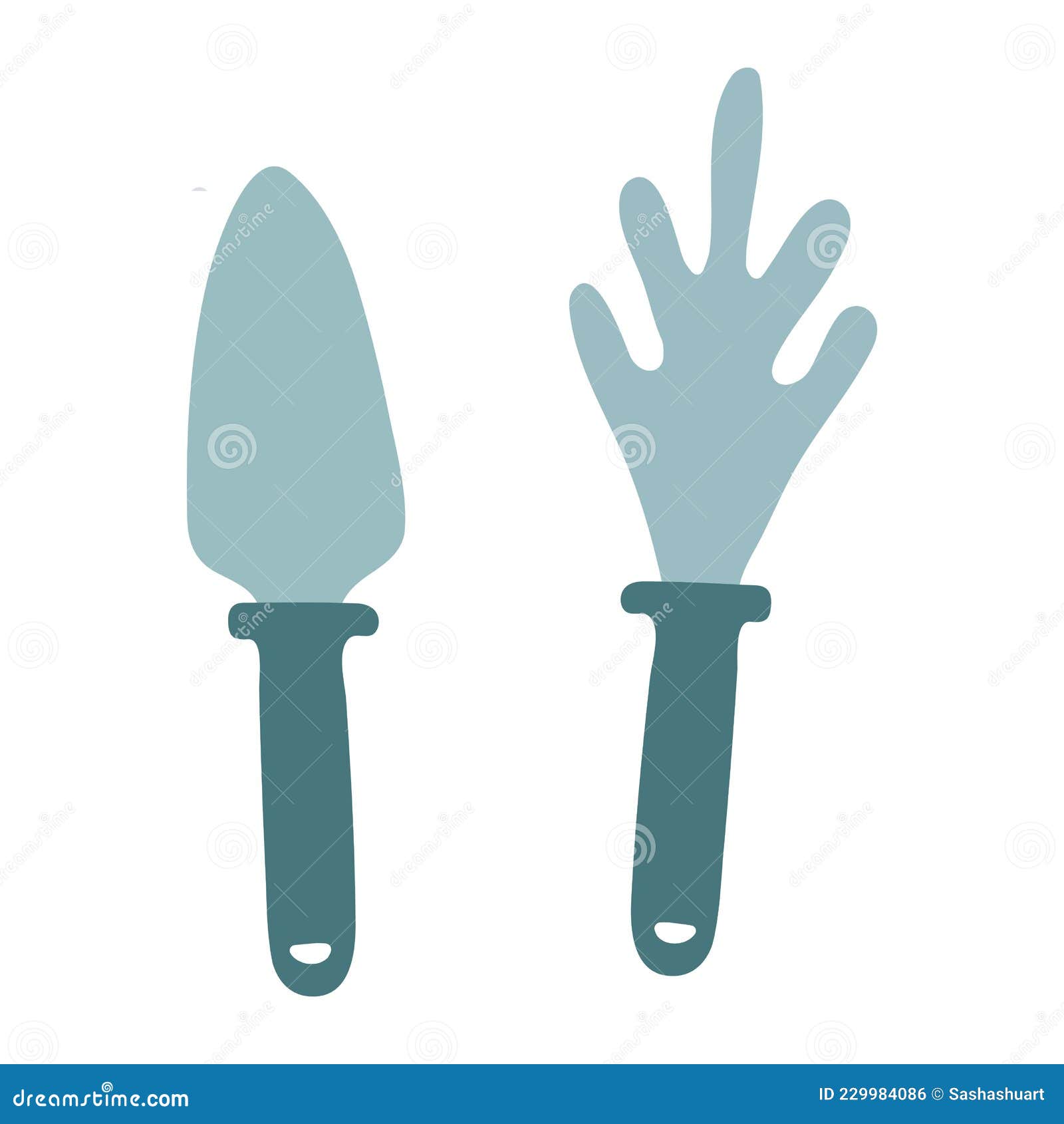 Garden Shovel and Rake. Tools and Inventory. Isolated Vector Element on ...