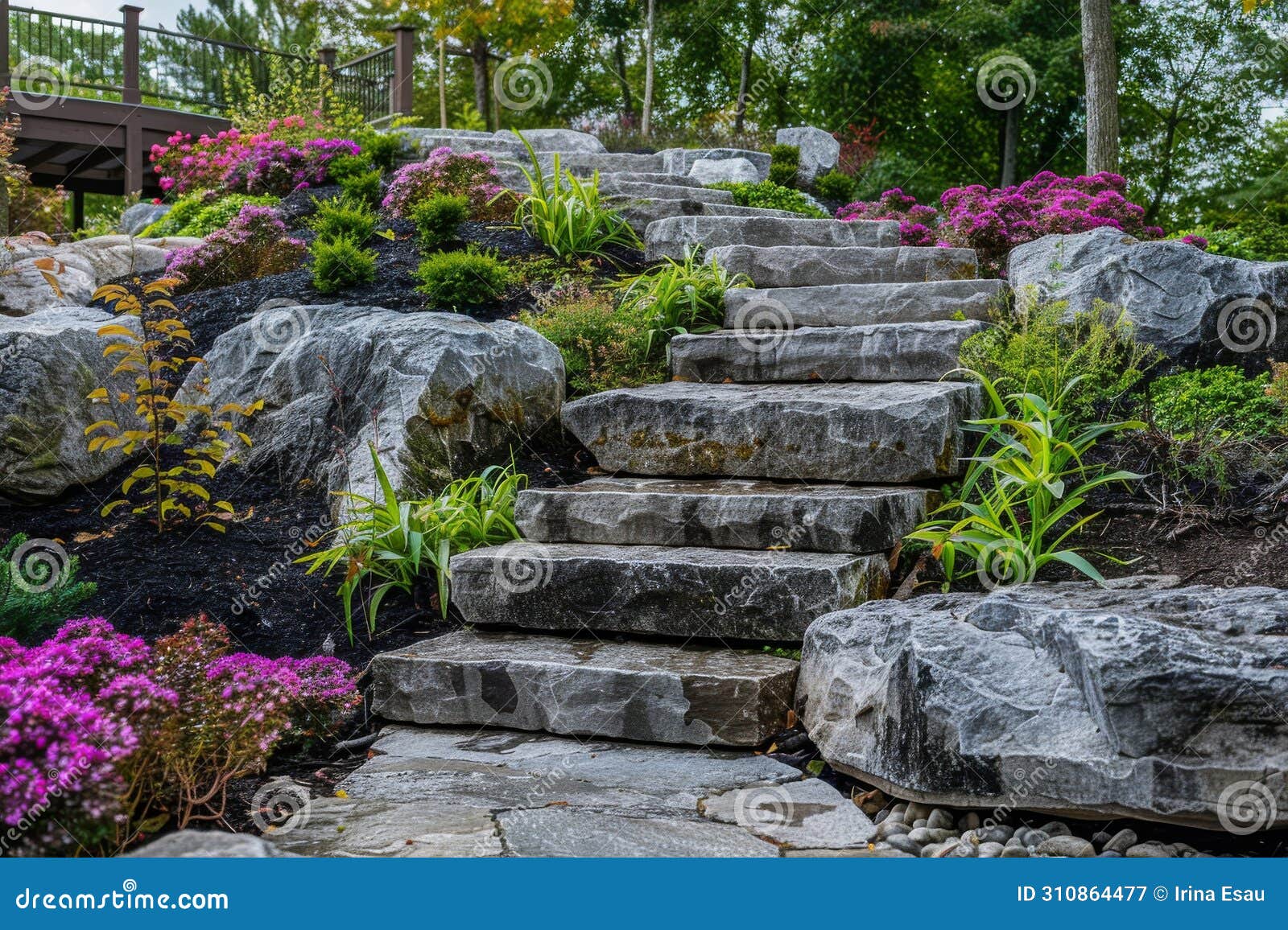 Garden Staircase with Stone Steps and Flowering Plants Stock Image ...