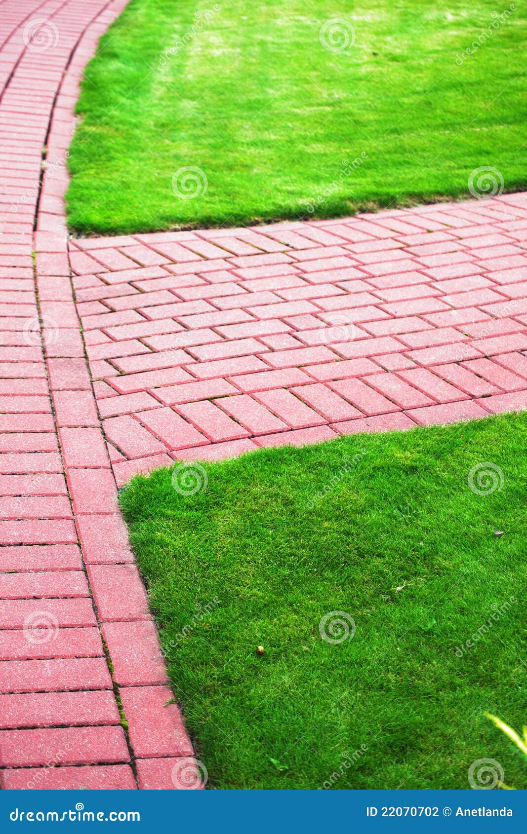 Garden Stone Path with Grass, Brick Sidewalk Stock Photo - Image of ...
