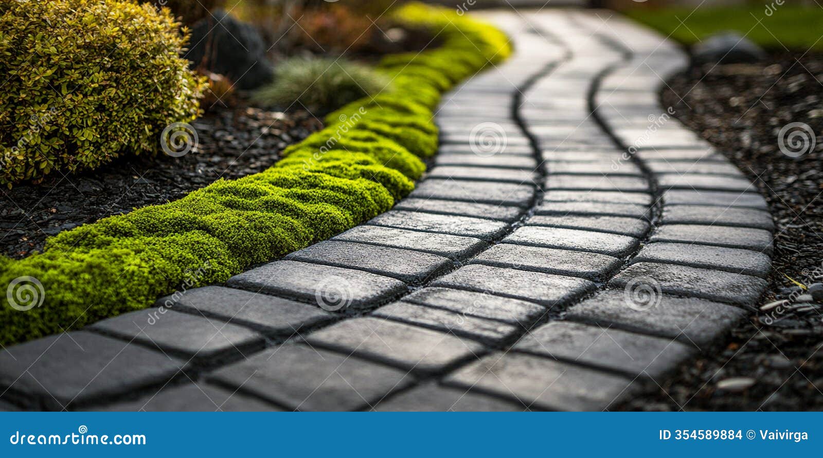 Garden Stone Path with Grass Growing Up between the Stones Stock ...