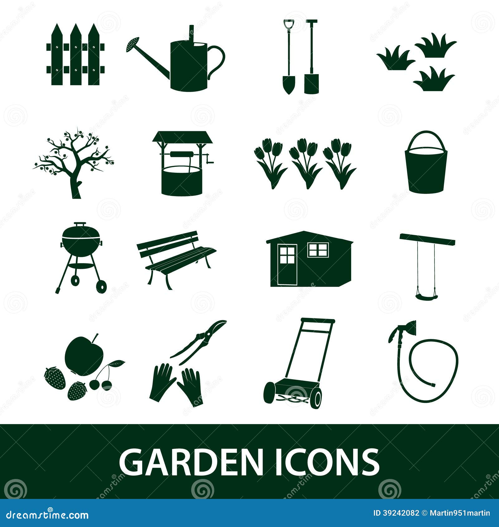 Garden symbols icons eps10 stock vector. Illustration of bucket - 39242082