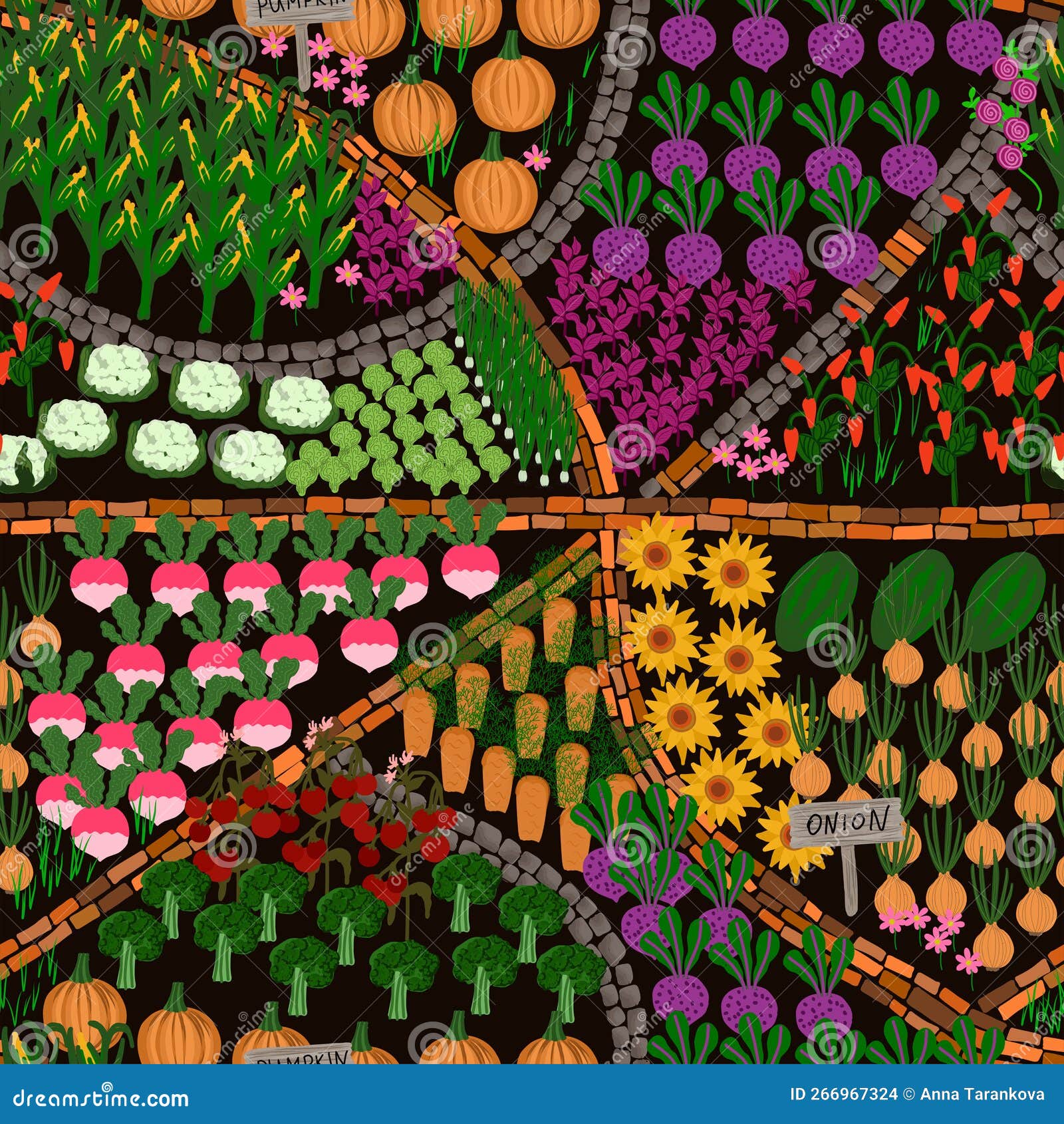 Garden Texture. Seamless Gardening Pattern.Garden and Vegetable Garden ...