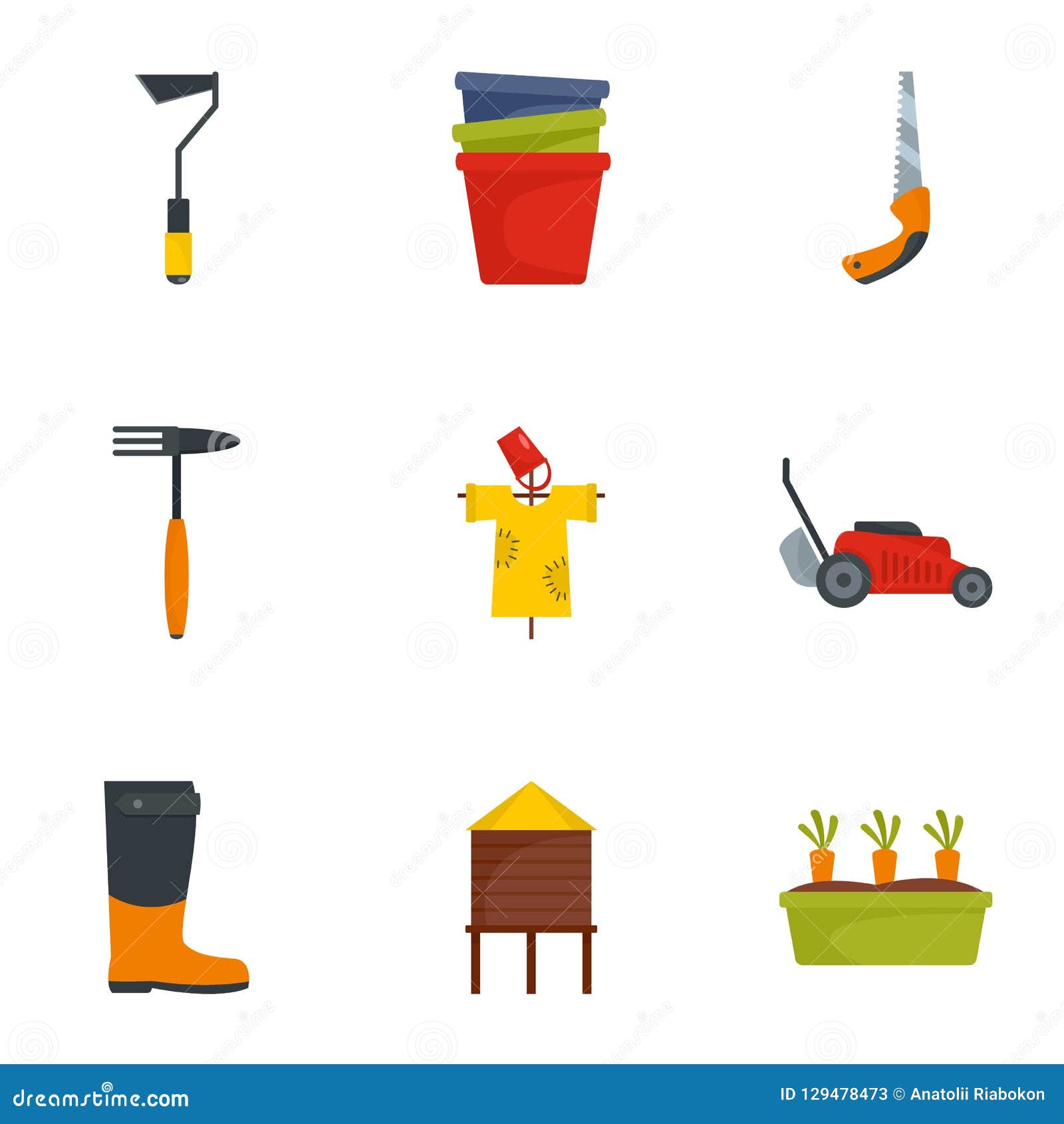 Garden Tool Icon Set, Flat Style Stock Vector - Illustration of animal ...