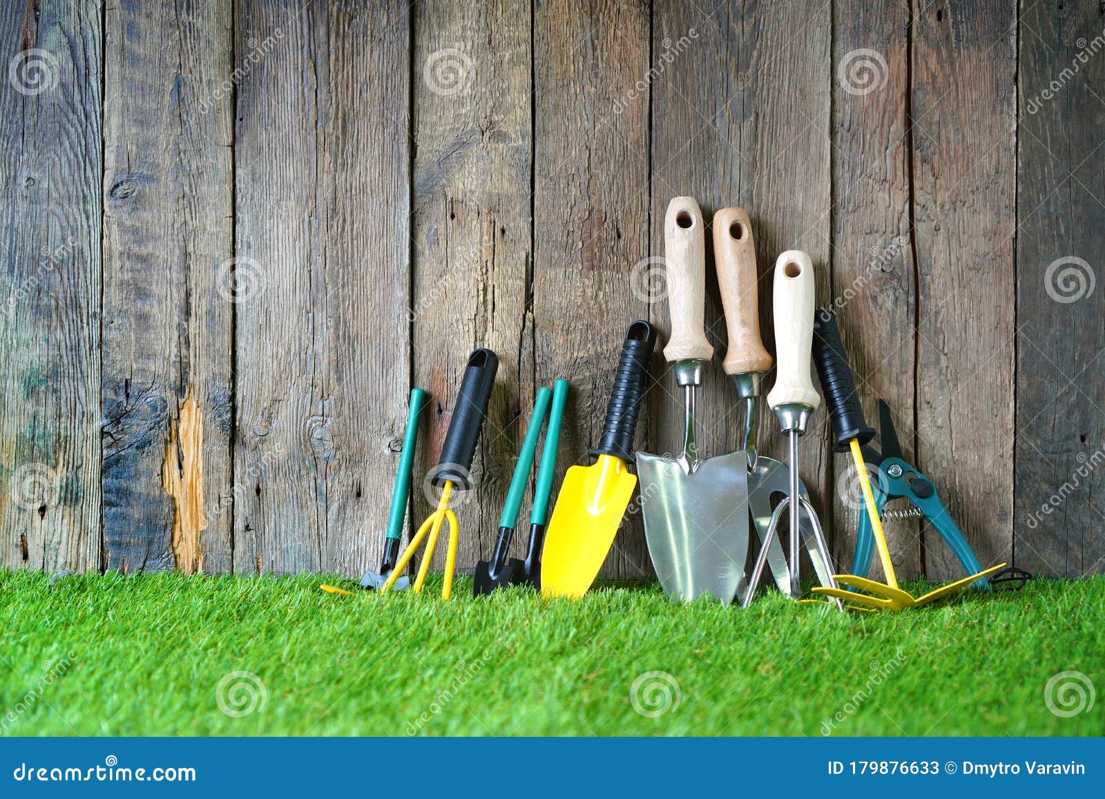 Garden Tools Assortment on the Artificial Grass Stock Image - Image of ...