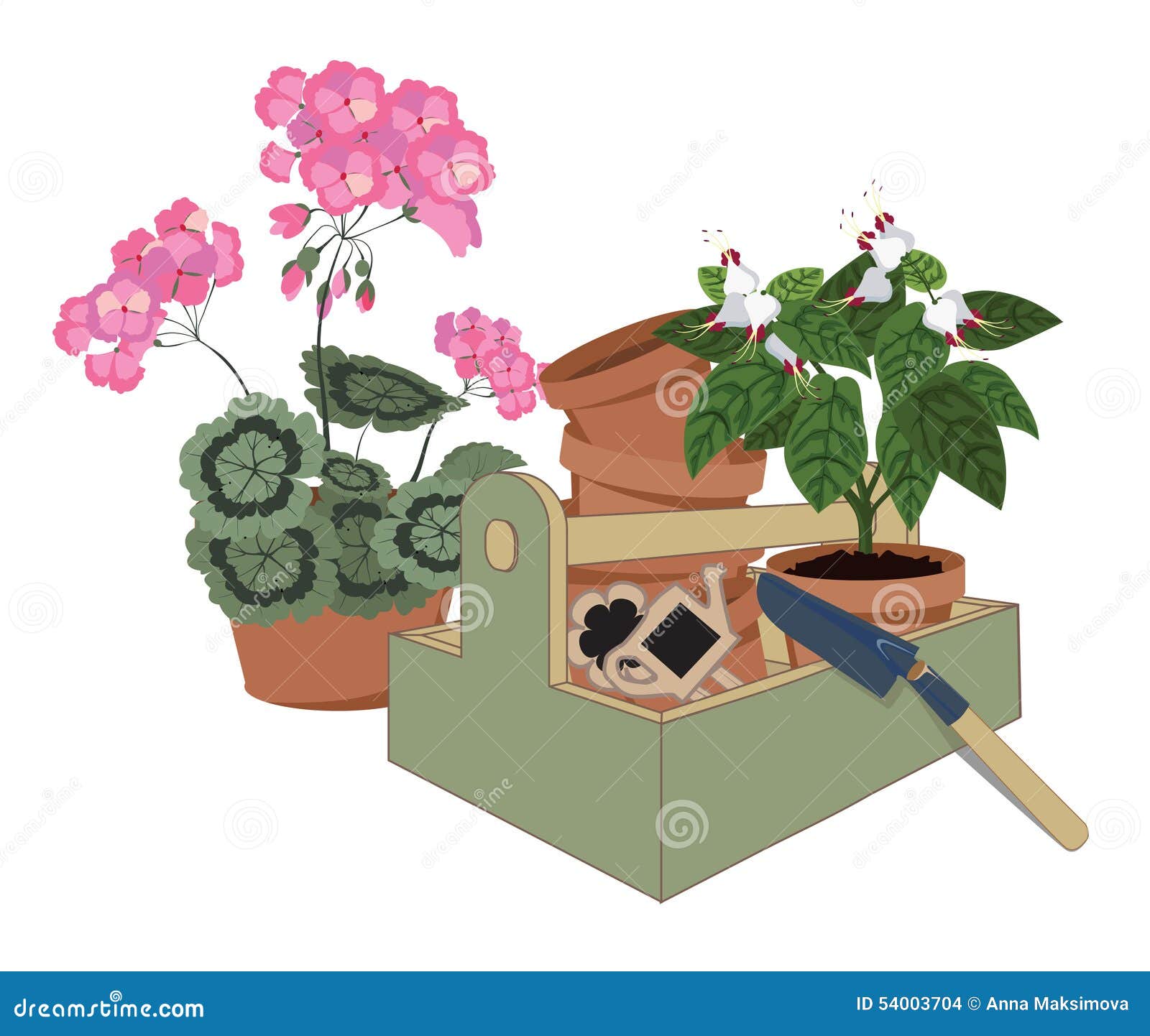 Garden tools and flowers stock vector. Illustration of season - 54003704