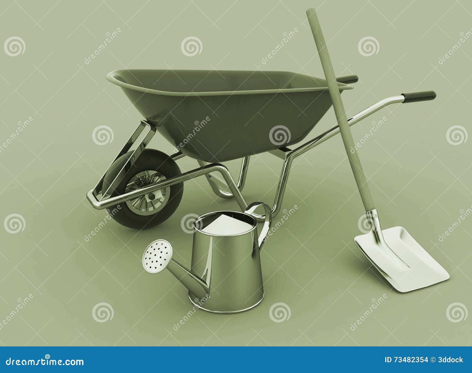 Garden Tools. Garden Wheelbarrow, Watering Can and a Shovel Stock ...