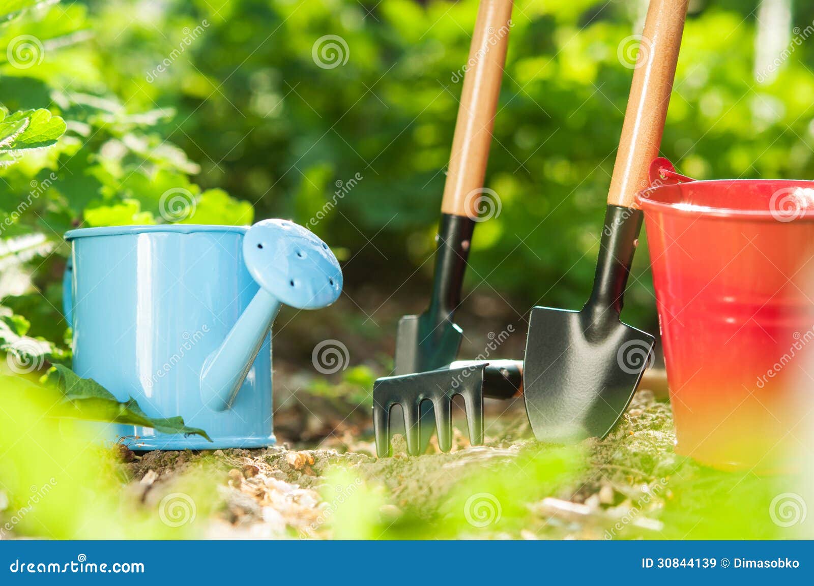 Garden Tools On A Brick Wall Texture Background Stock Image ...
