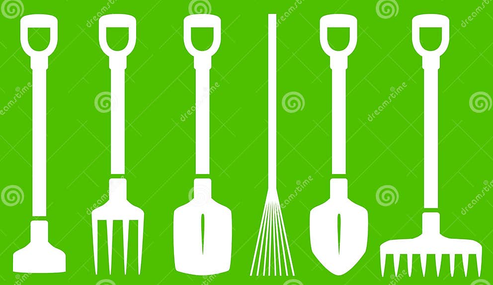 Garden Tools on Green Background Stock Illustration - Illustration of ...