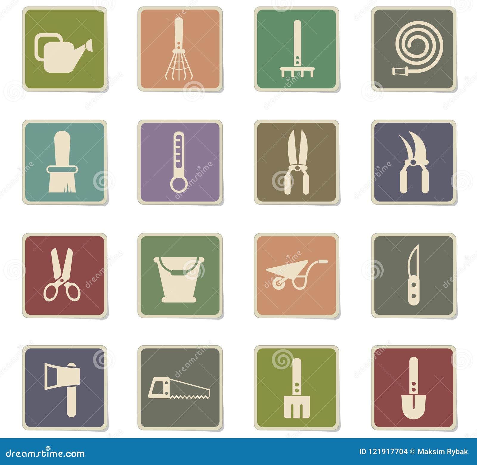 Garden tools icon set stock vector. Illustration of brush - 121917704