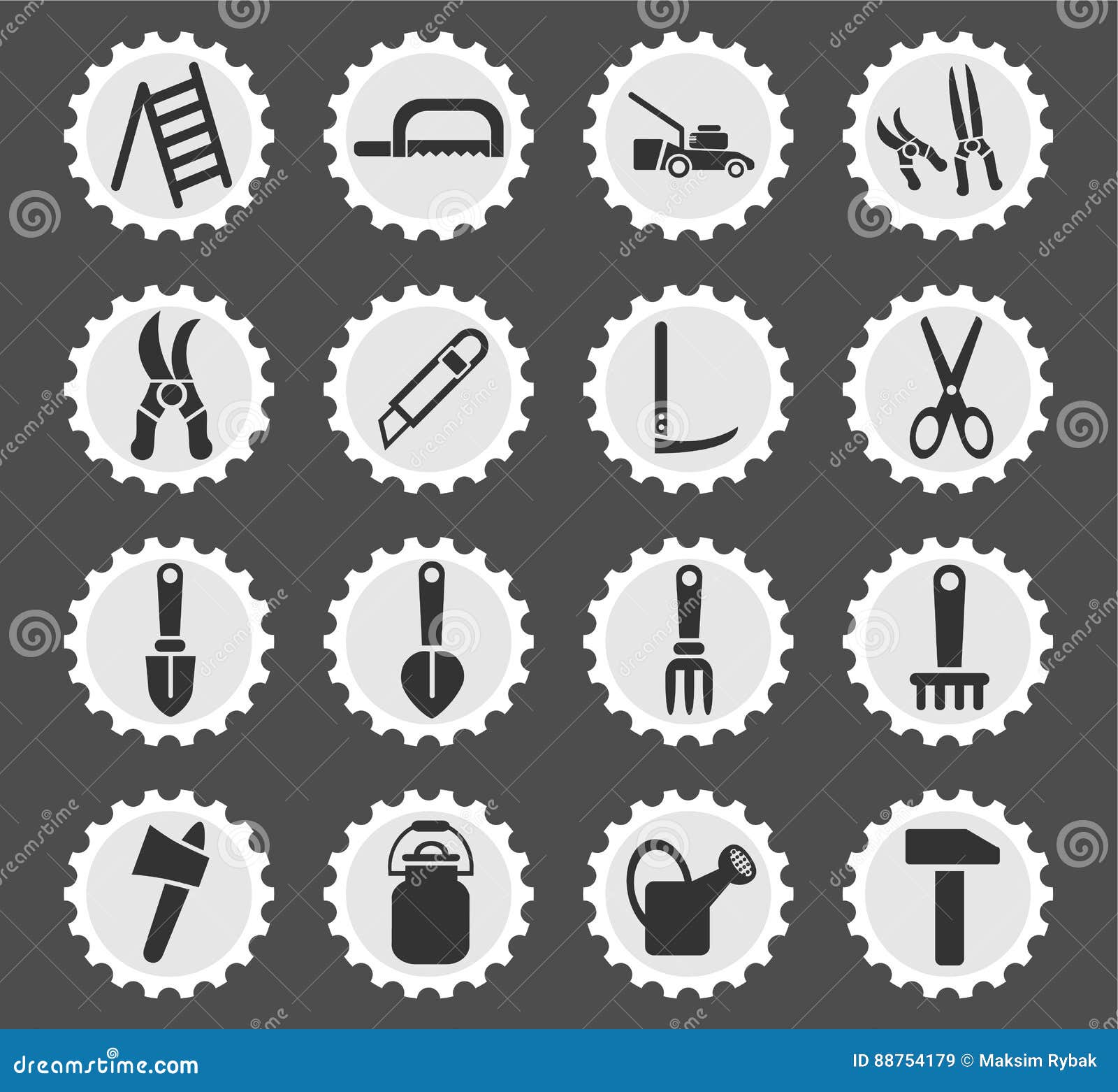Garden tools icon set stock illustration. Illustration of ladder - 88754179