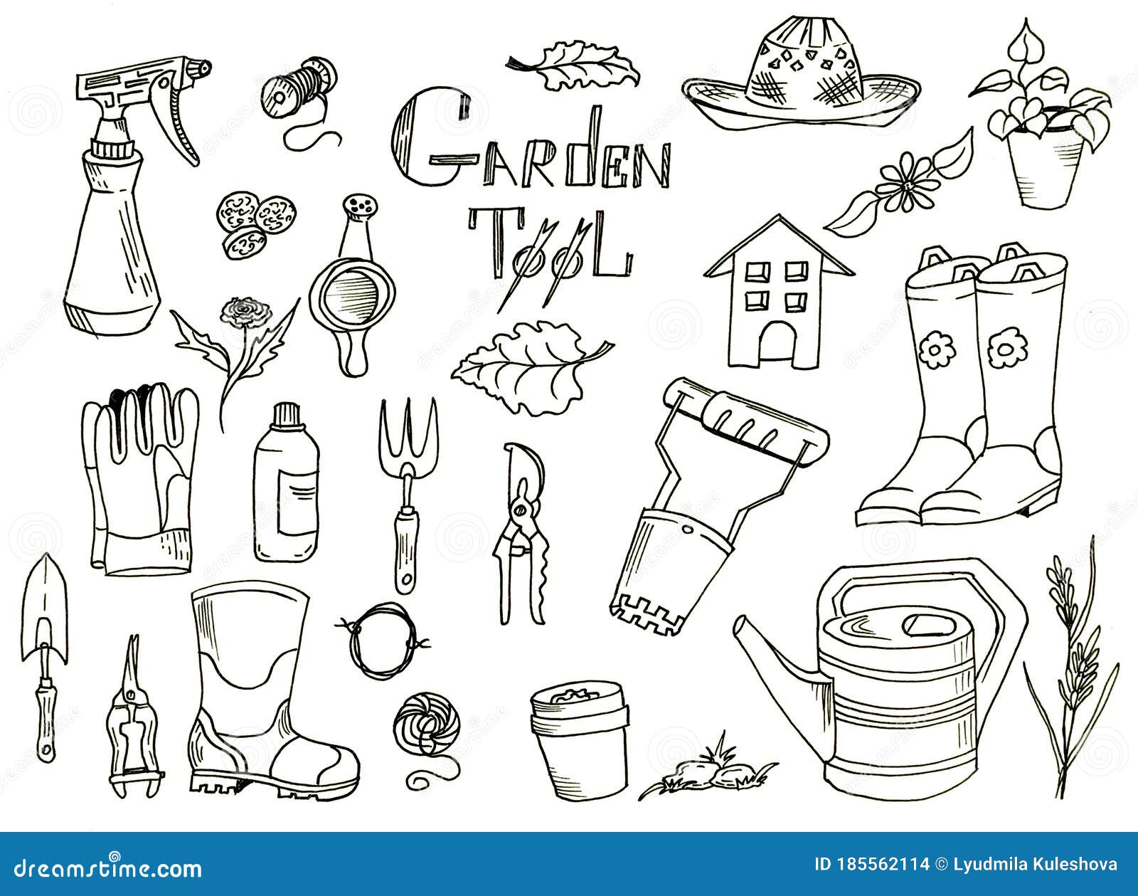 Garden tools items stock vector. Illustration of collection - 185562114