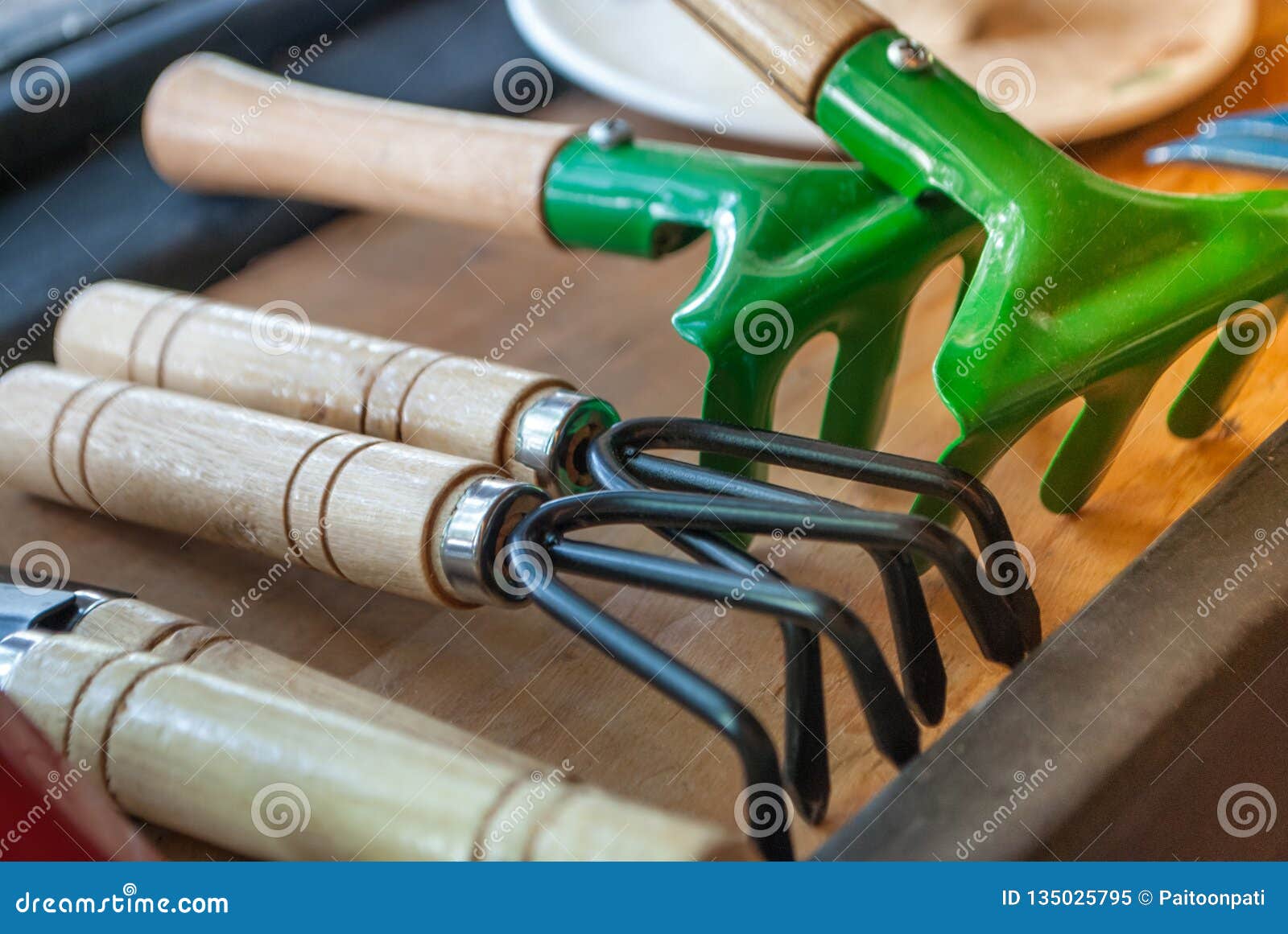 Garden tools rake stock image. Image of organic, rake - 135025795