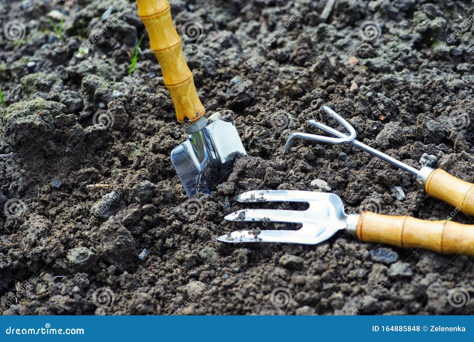 Garden Tools on Soil stock photo. Image of outdoors - 164885848