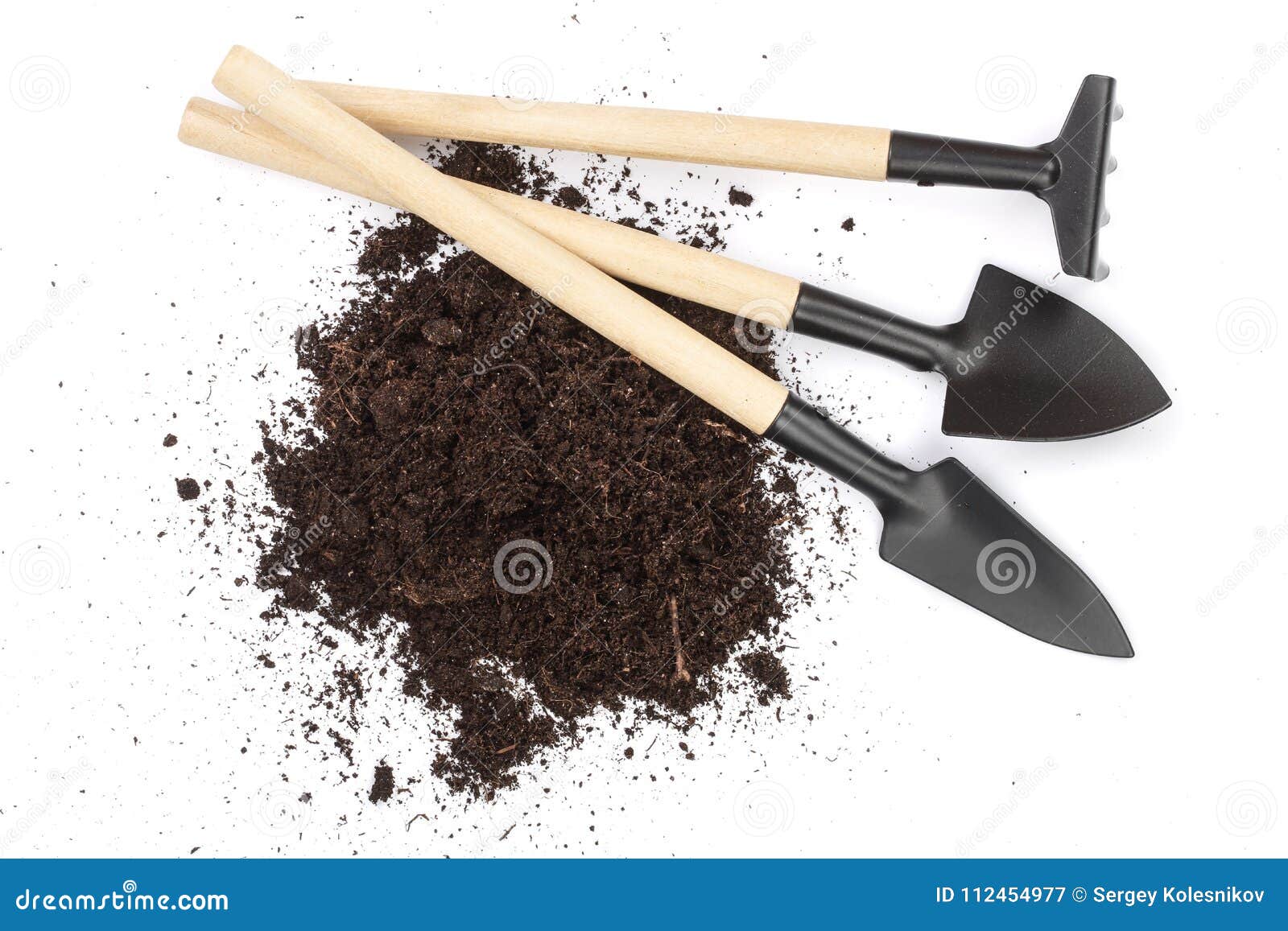 Garden Tools in Soil Isolated on White Background Stock Image - Image ...
