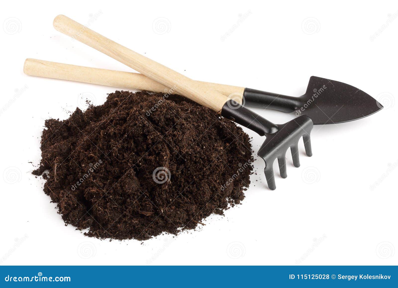 Garden Tools in Soil Isolated on White Background Stock Photo - Image ...