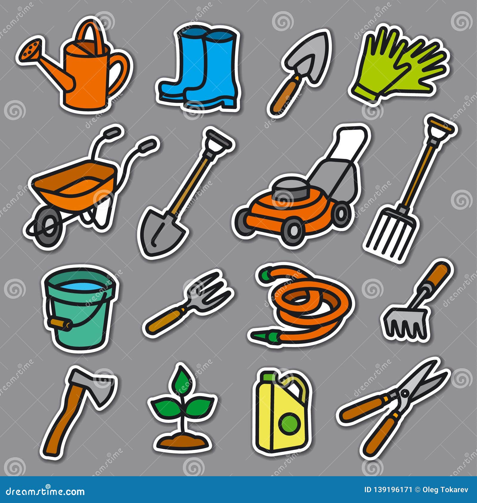 Garden tools stickers stock vector. Illustration of tool - 139196171