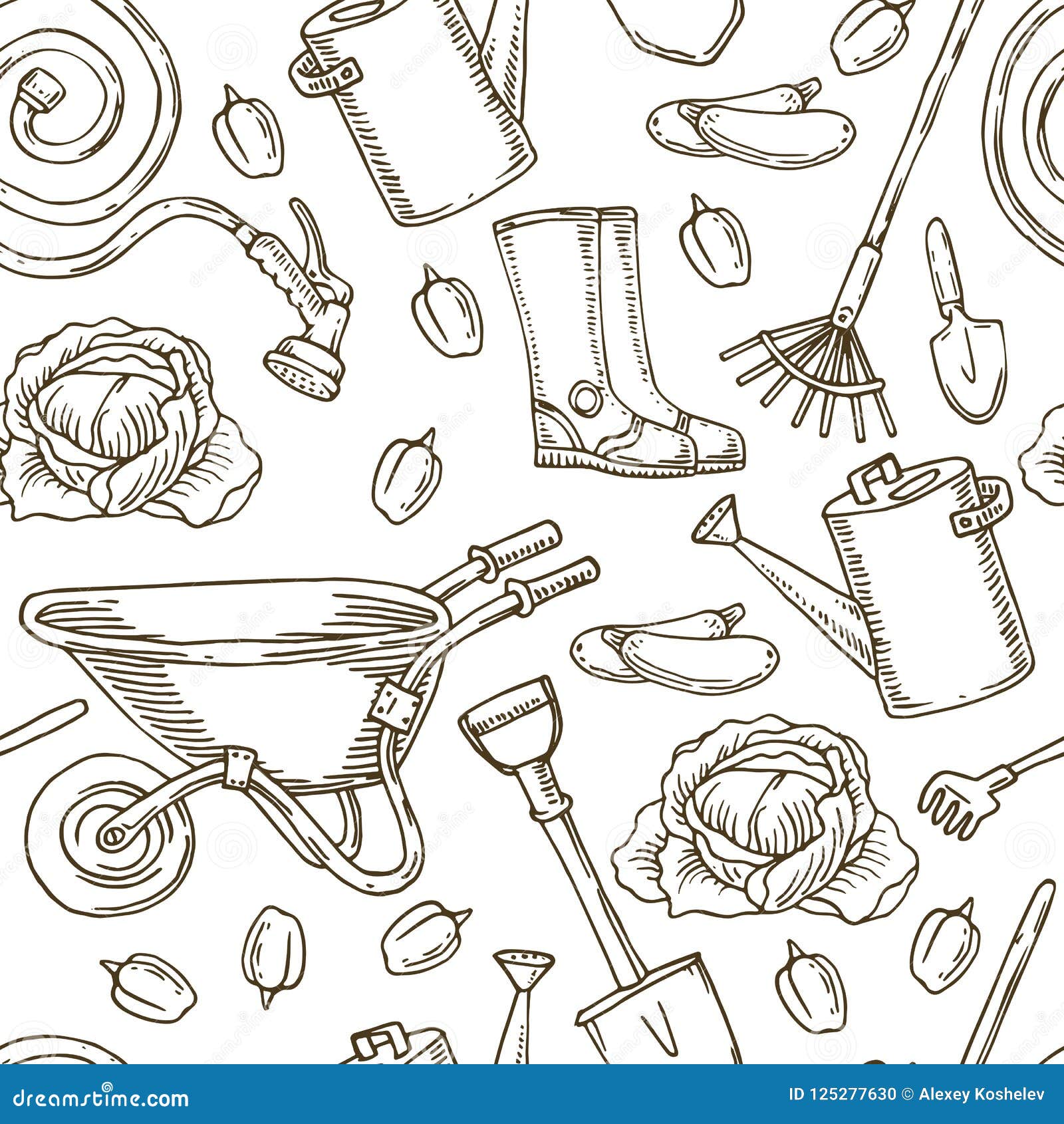 Garden Tools and Vegetables. Pattern for Coloring Stock Vector ...