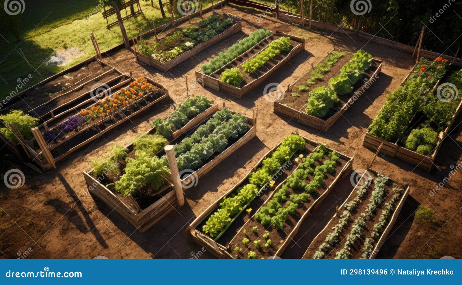 Garden with Vegetable Beds, Top View. Rows of Vegetable Beds Stock ...