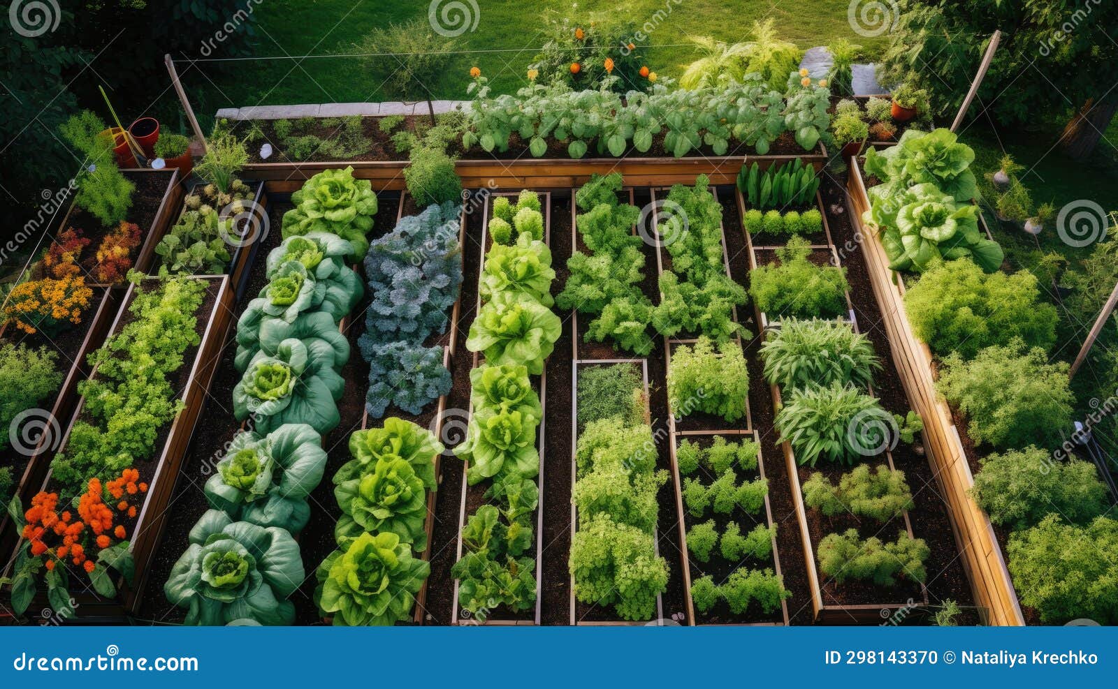 Garden with Vegetable Beds, Top View. Rows of Vegetable Beds Stock ...