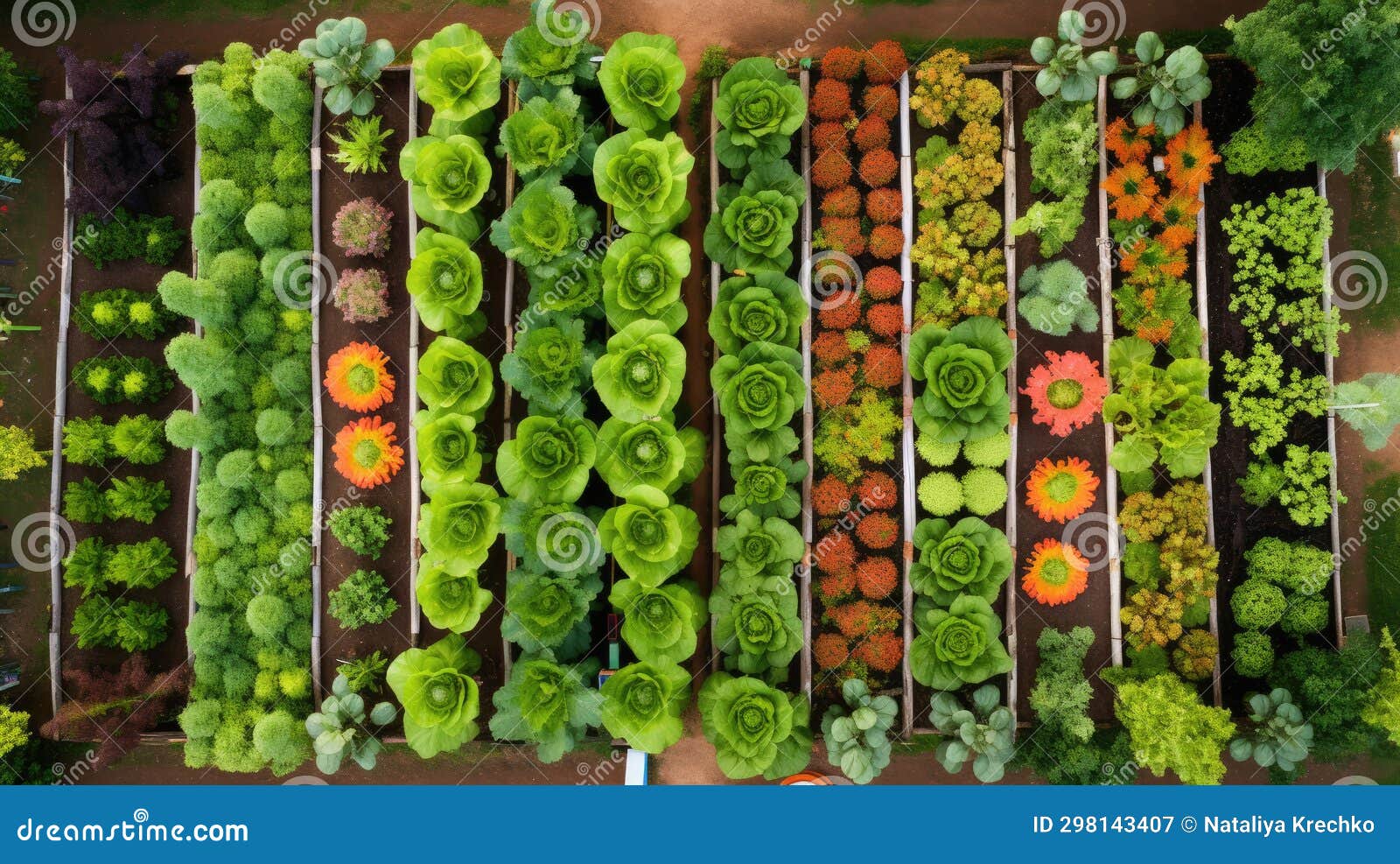 Garden with Vegetable Beds, Top View. Rows of Vegetable Beds Stock ...