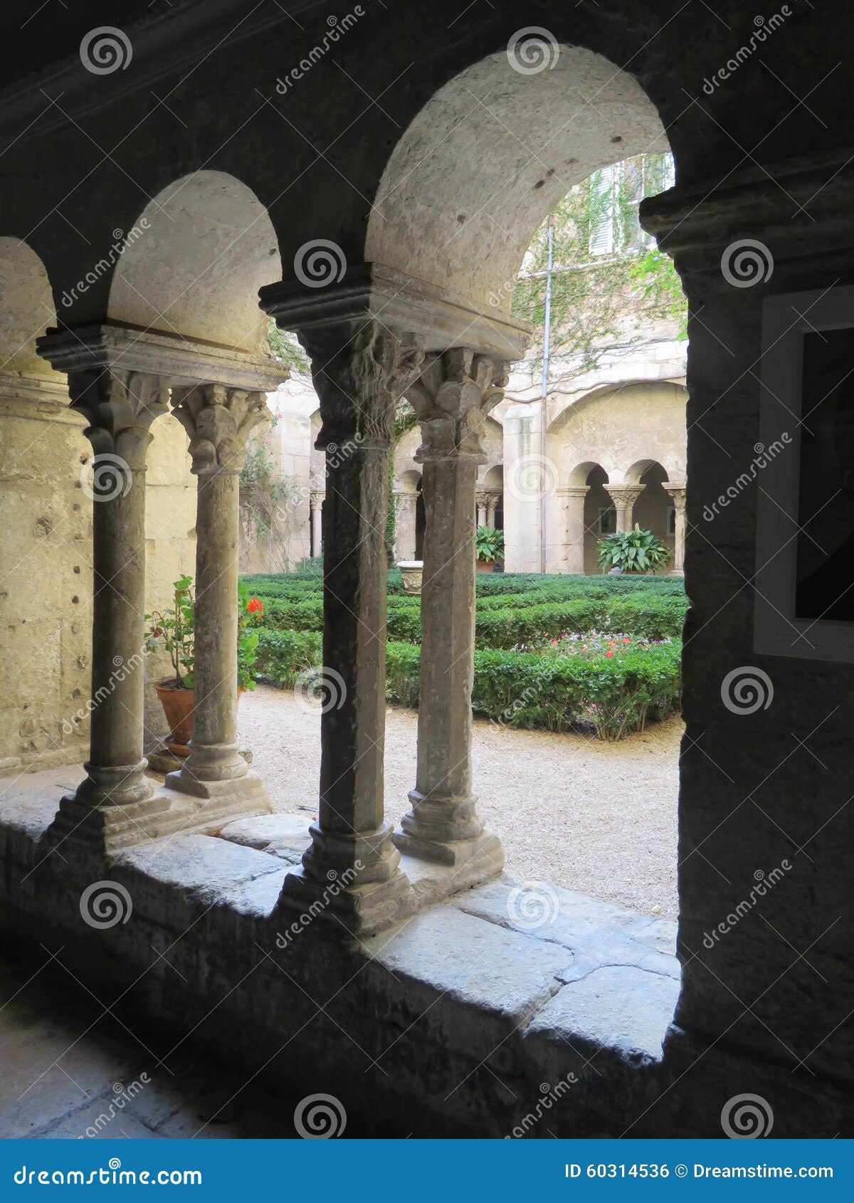 Garden View through Ancient French Columnar Arches Stock Photo - Image ...
