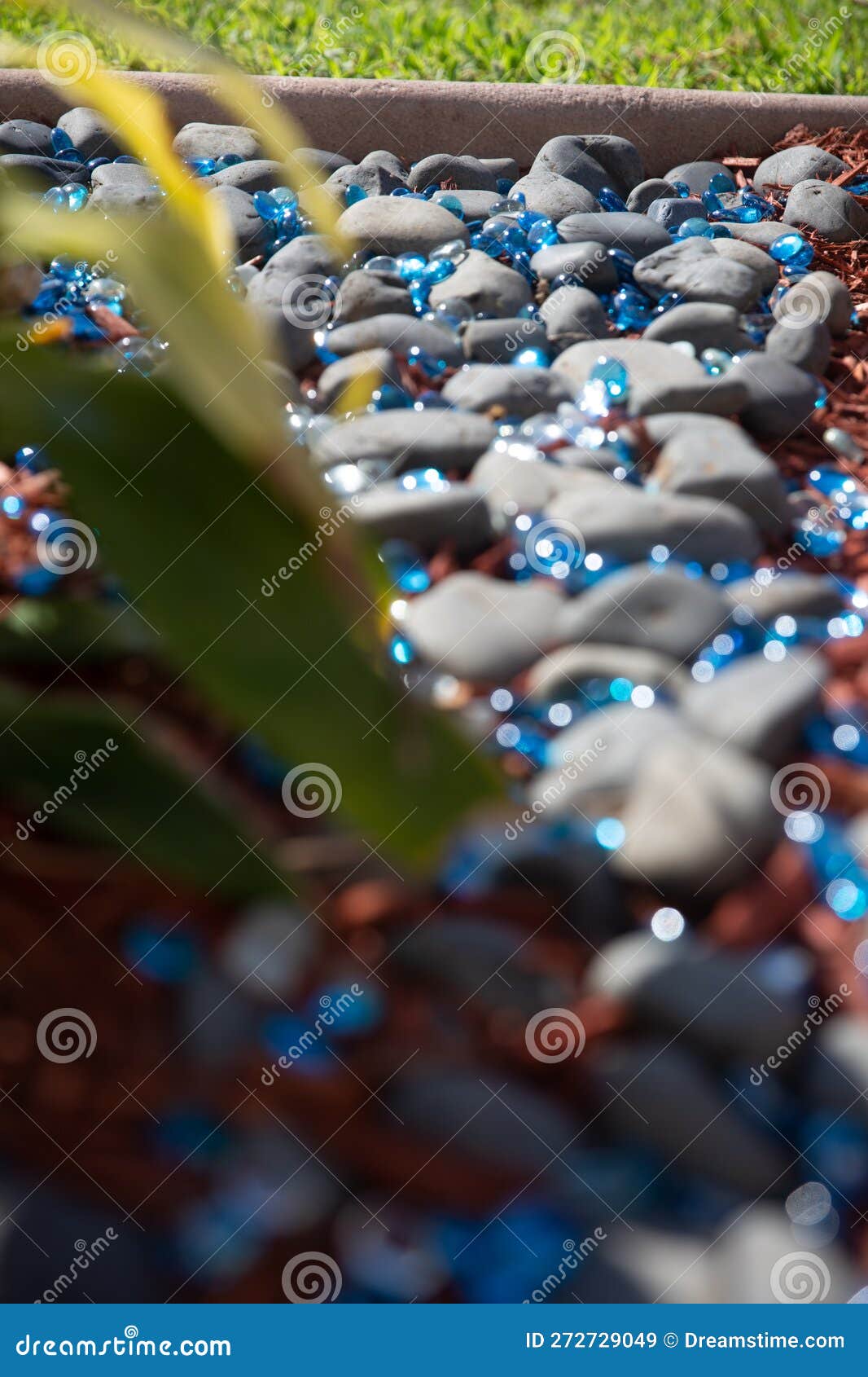 Garden Walkway with Blue Rocks Stock Image - Image of water, gray ...