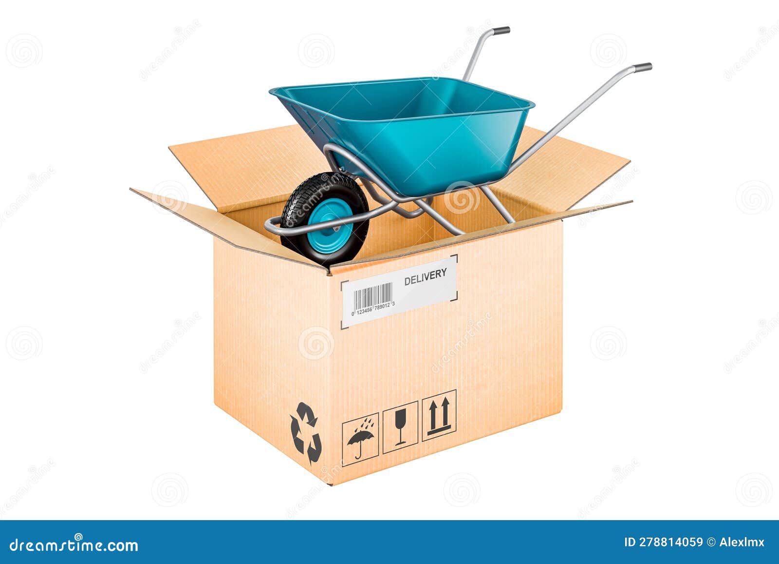 Garden Wheelbarrow Inside Cardboard Box, Delivery Concept, 3D Rendering ...