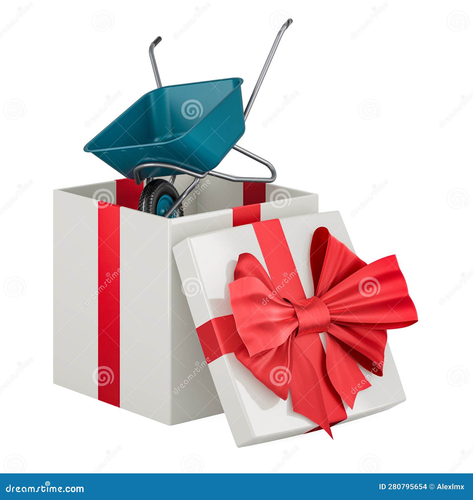Garden Wheelbarrow Inside Gift Box, 3D Rendering Stock Illustration ...