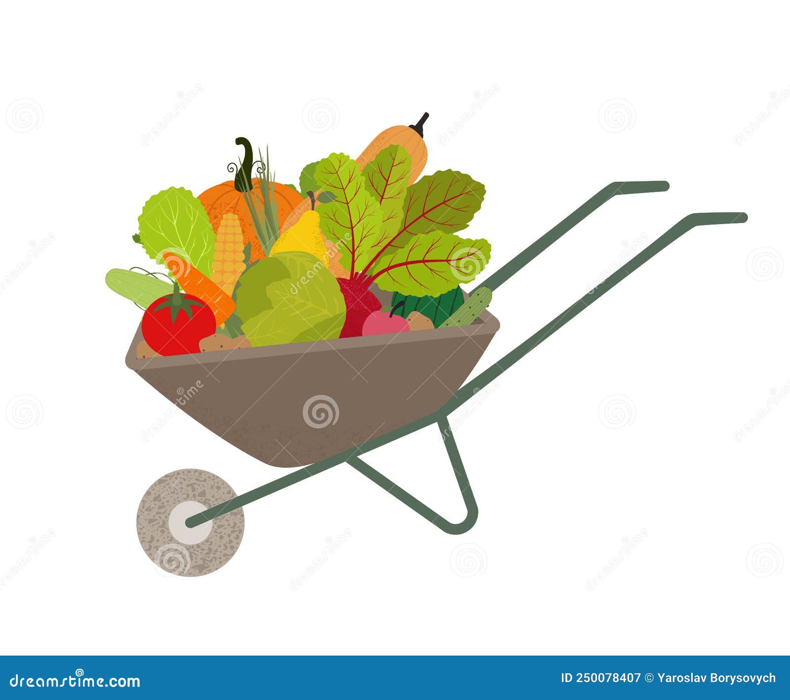 Garden Wheelbarrow with Vegetables and Fruits Vector Stock Vector ...